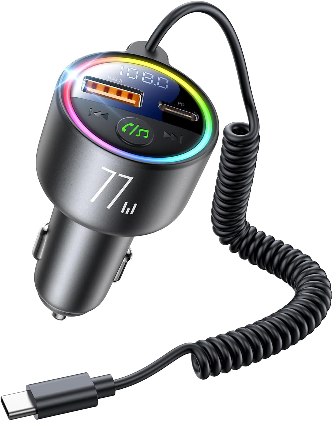 77W Bluetooth 5.4 FM Transmitter Car Adapter [PD3.0 65W+12W Fast ...