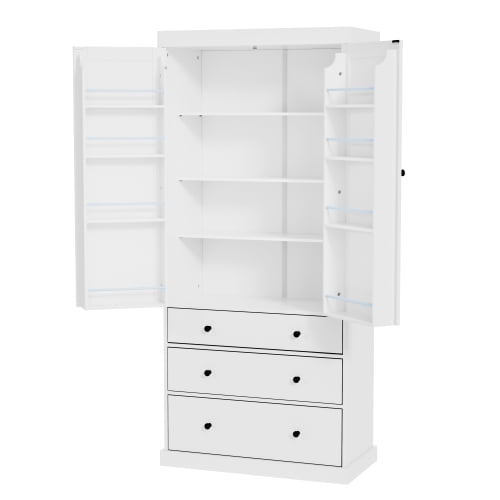 77inch Farmhouse Kitchen Pantry, Freestanding Tall Cupboard Storage ...