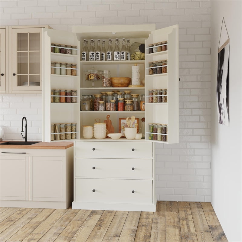 77inch Farmhouse Kitchen Pantry, Wood Storage Cabinet with with 3 ...