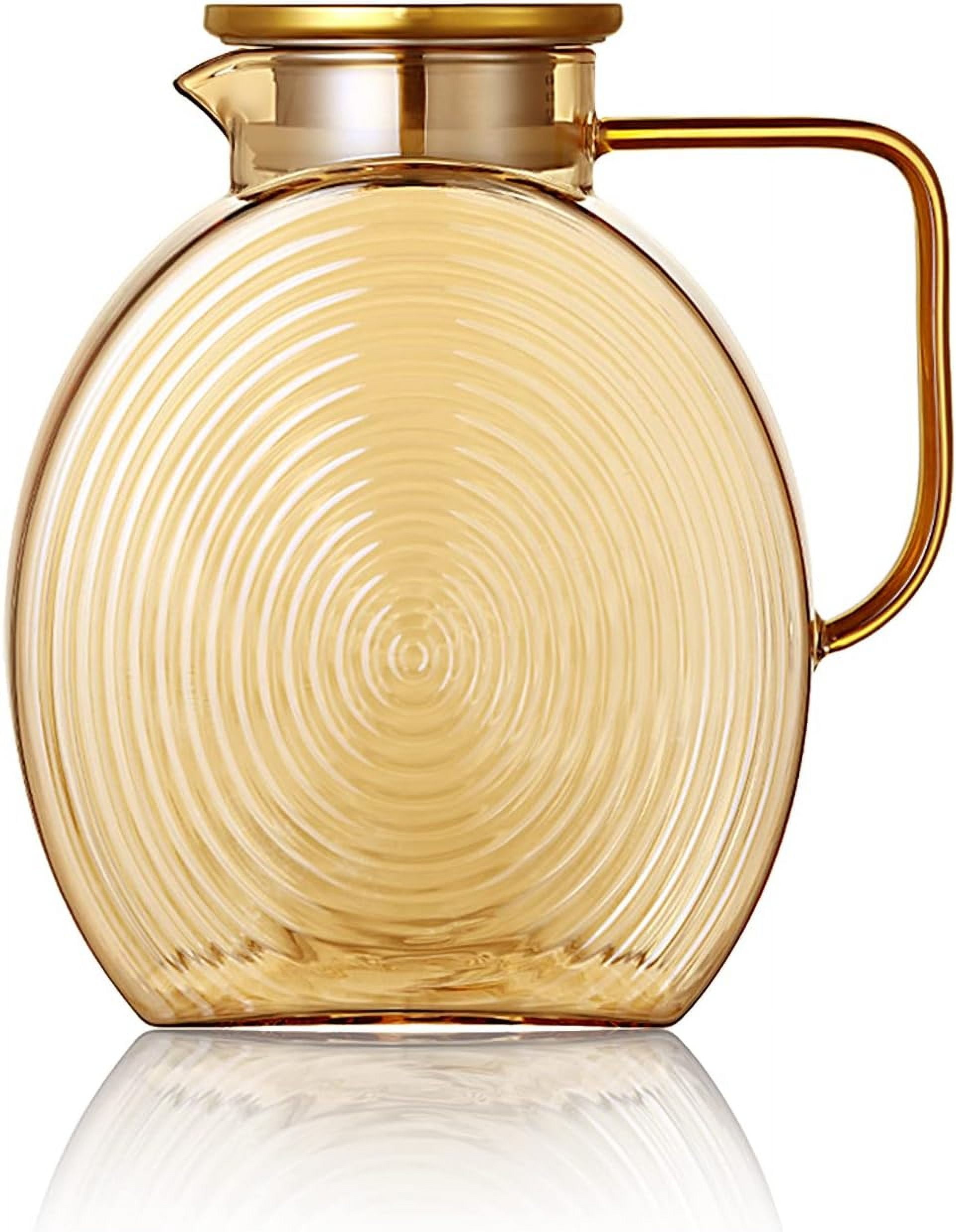 77oz Large Glass Water Pitcher with Gold Lid for Fridge Wide Handle ...