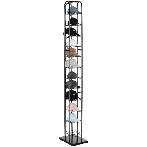 78" Black Floor Standing Hat Rack Tower 12 Tier Hat Display Rack Cap ...