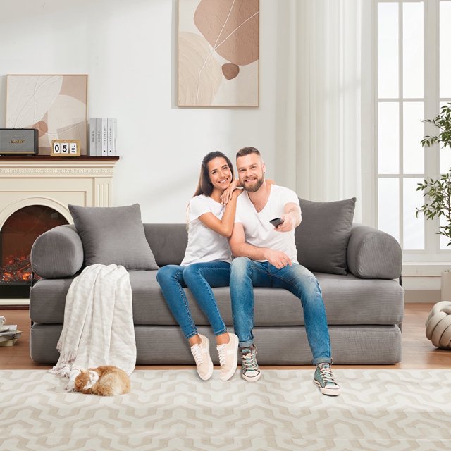 78.5" Folding sofa bed Living room convertable corduroy couch bed 4-in-1 DIY Combination modular ...