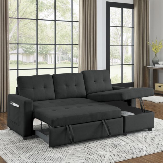 78.5" Sleeper Sofa Bed, Modern Convertible 3 Seater L-Shaped Couch with ...