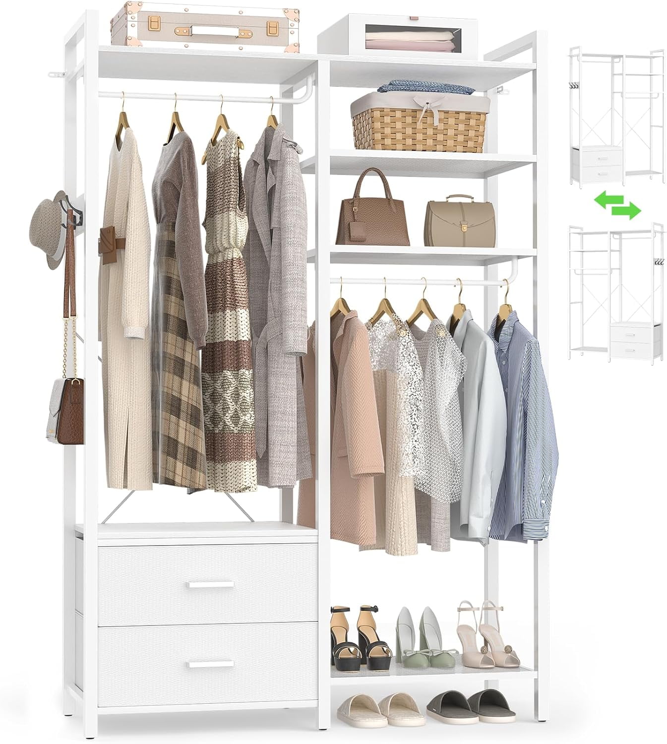 78.7'' Clothes Rack for Hanging Clothes - Reversible Clothing Rack with ...
