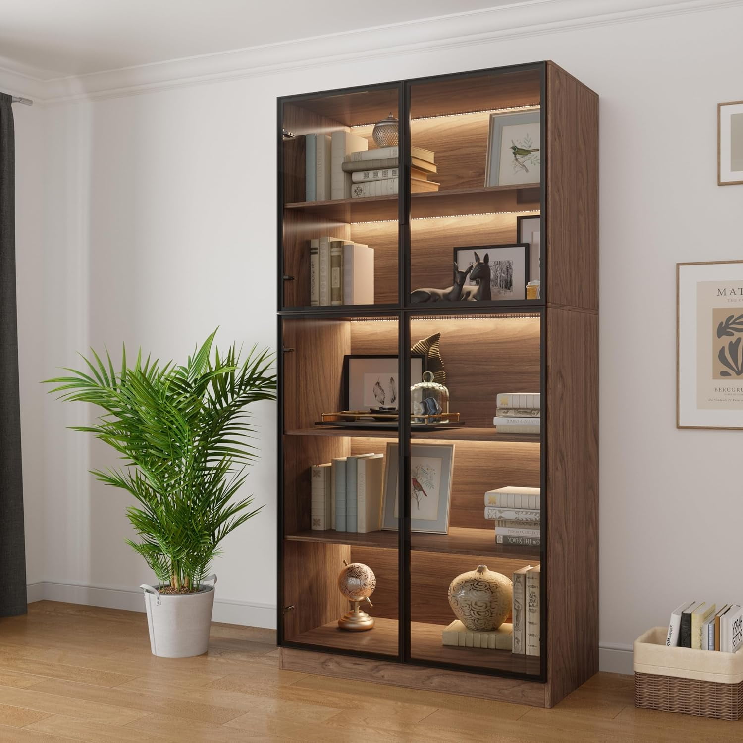 78.7" Display Cabinet with 4 Glass Doors, 5 -Tier Storage Cabinet with ...