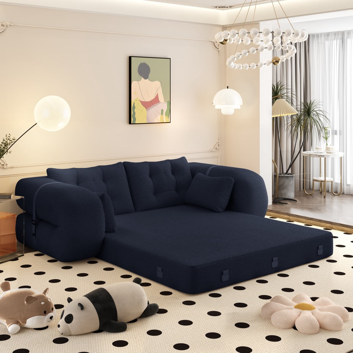 78.7'' Floor Folding Sofa Bed,3-in-1 Teddy Fabric Foam-Filled Sleeper ...