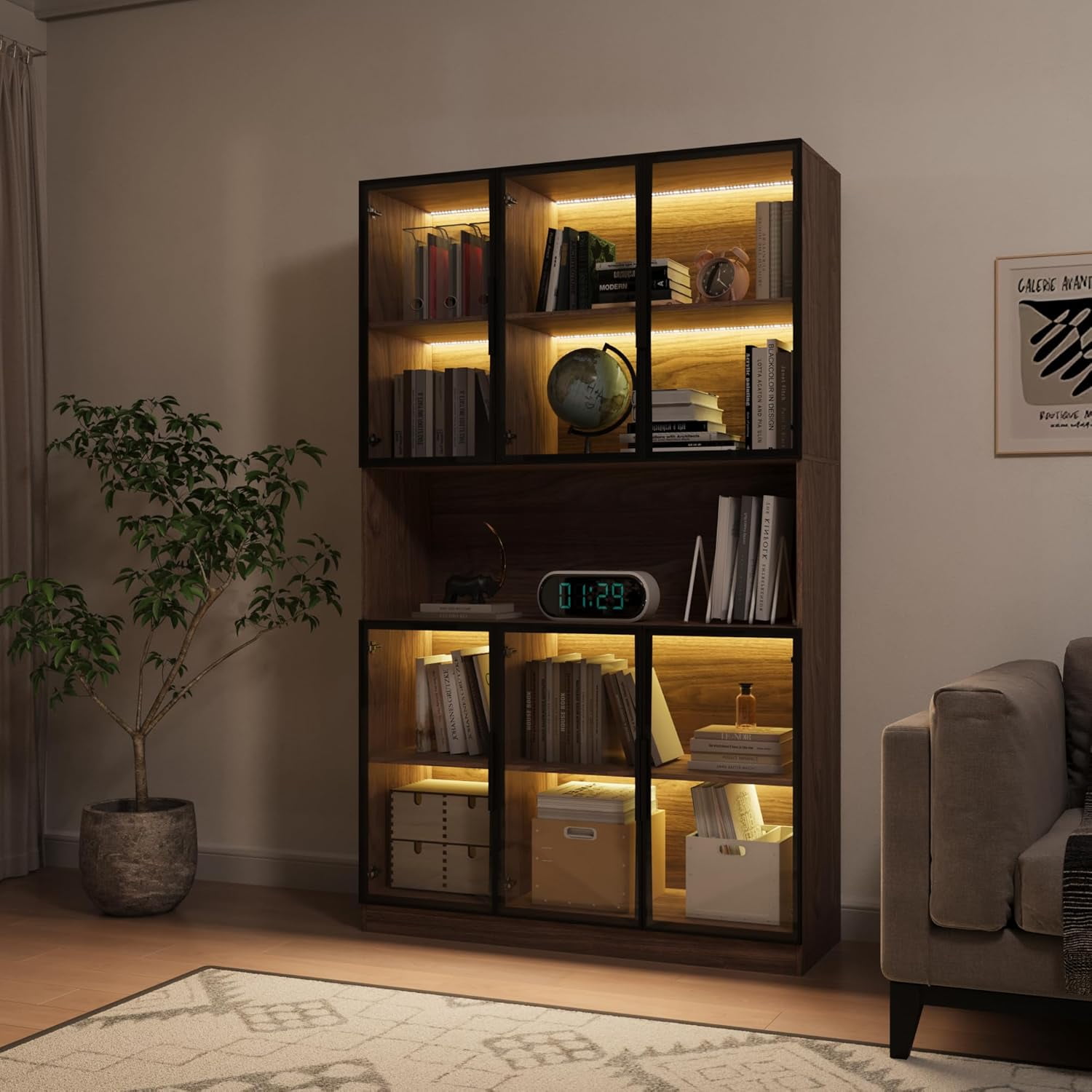 78.7" H Display Cabinet with 6 Glass Doors and Lights, Storage Cabinets ...