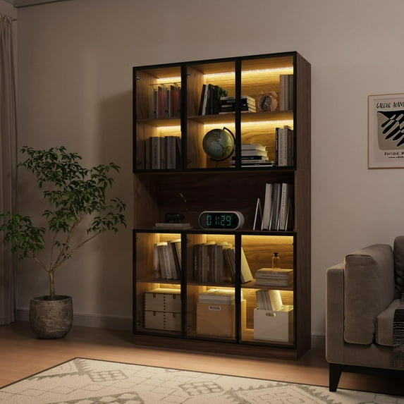 78.7" H Display Cabinet with 6 Glass Doors and Lights, Storage Cabinets ...