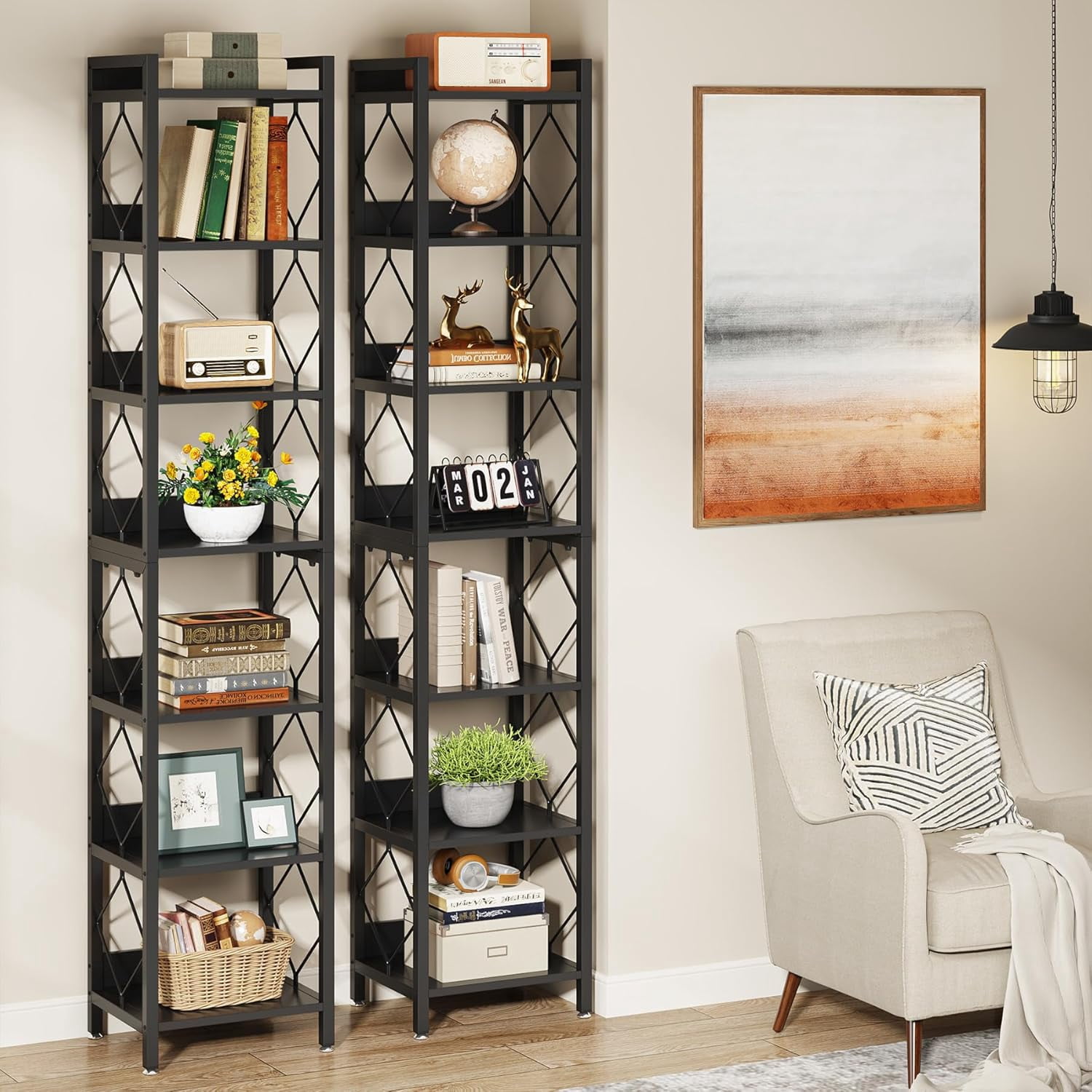 . Extra Tall Narrow Bookshelf Skinny Bookcase for Small Spaces ...