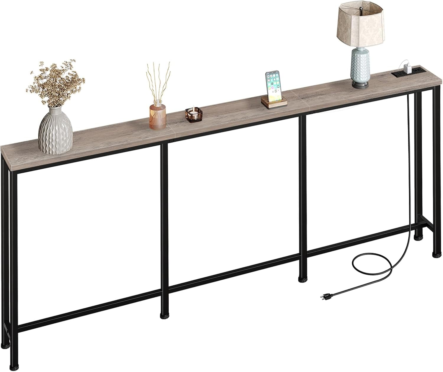 78.7 Inch Narrow Console Table with Power Outlet 7.1 Inch Skinny Sofa ...