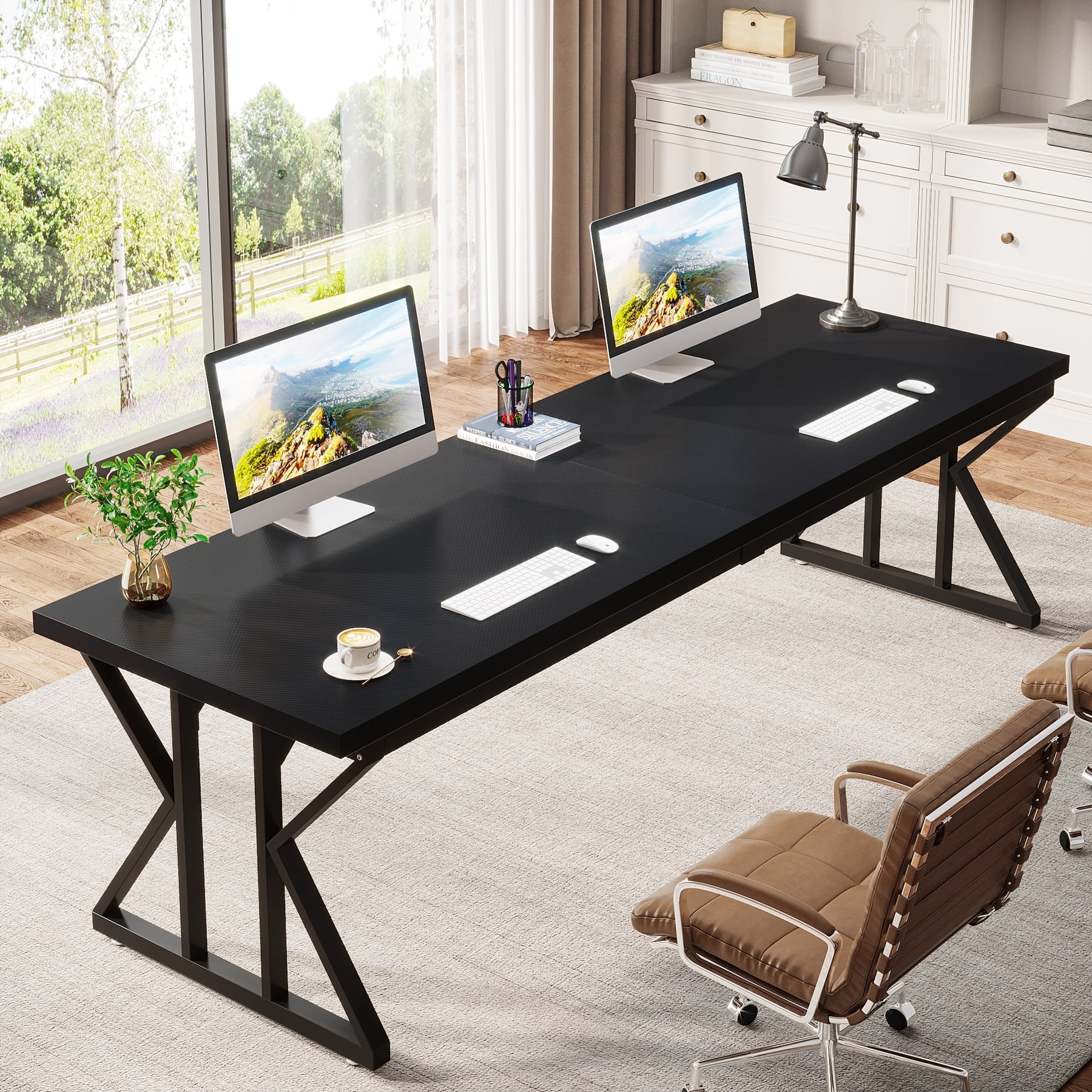 78.7 Inches Long Computer Desk, Two Person Desk For Home Office Black ...