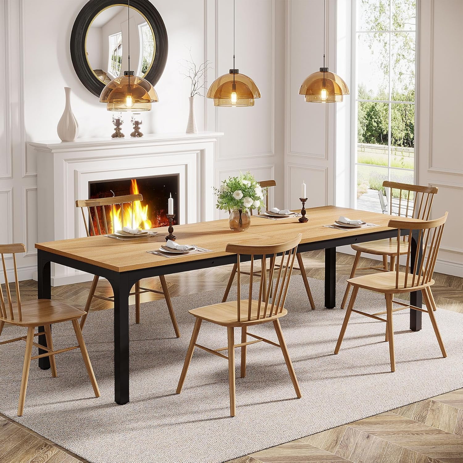 78.7 Inches Long Dining Table for 8 Person, Large Rectangle Wood Dining Table, Dinner Table with ...