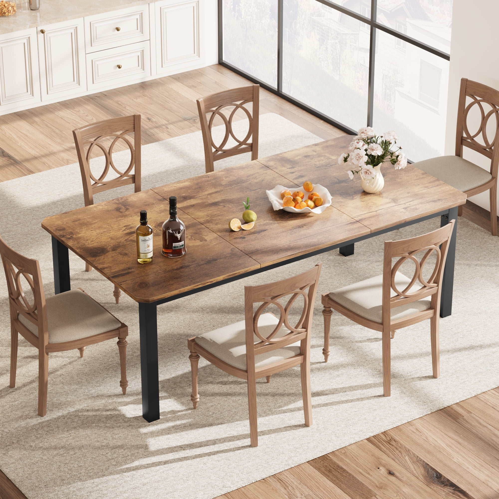 78.7" Long Dining Table For 6~8 People, Industrial Kitchen Table, Wood Dinner Table, Kitchen ...