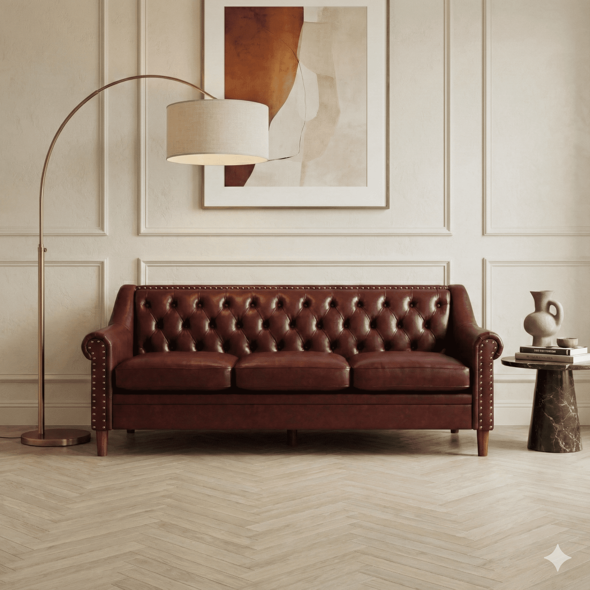 78.7" Modern Chesterfield Sofa, Faux Leather 3-seater Couch With High ...