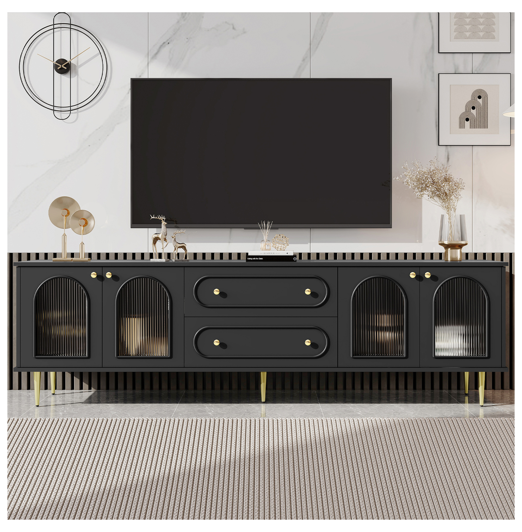 78.7" Modern TV Stand for TVs up to 80", Cabinet with Fluted Glass ...