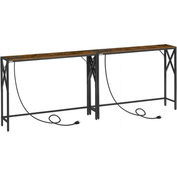 78.7'' Narrow Sofa Table with Station, 2 Skinny Console Table, Slim ...