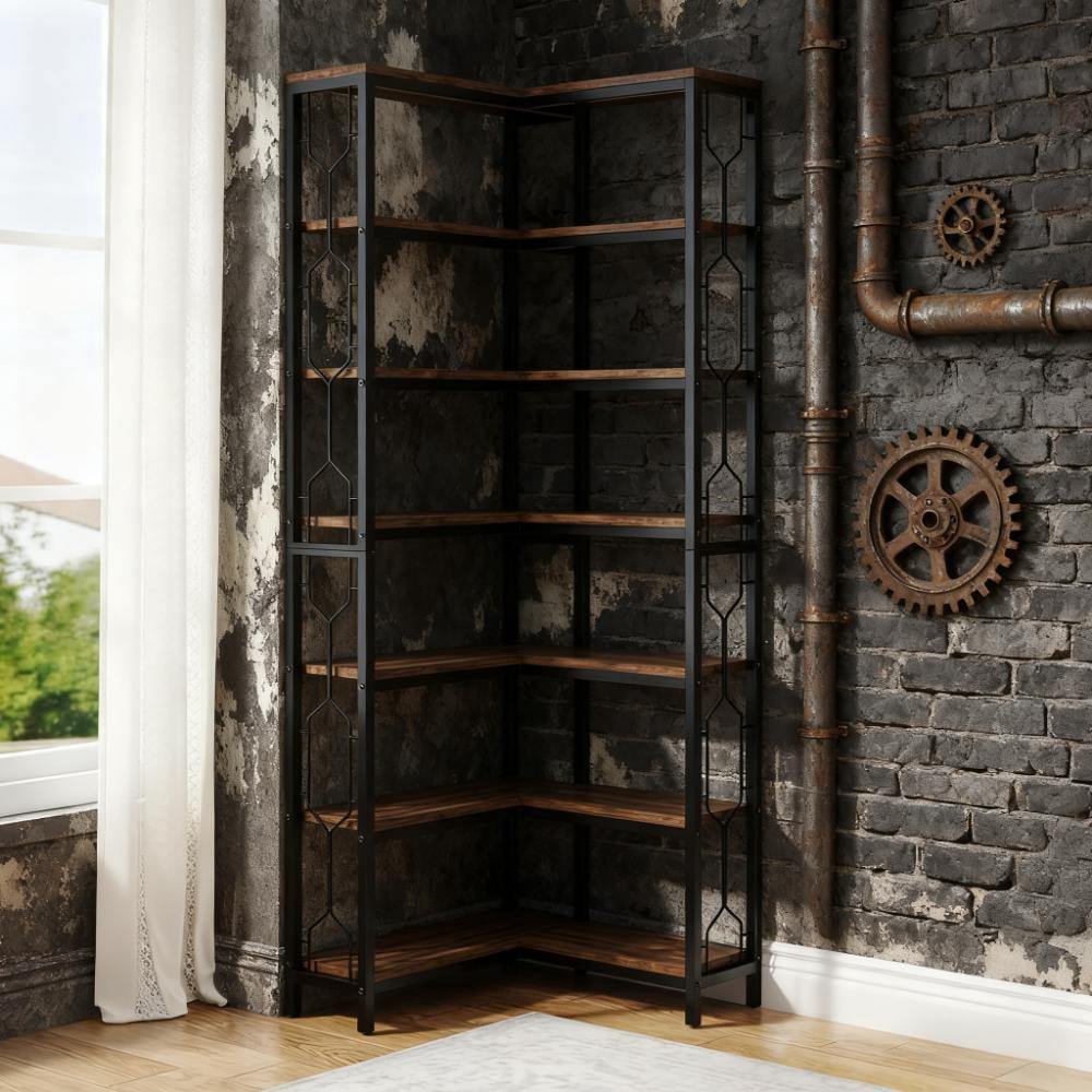 78.7" Tall Bookshelf 7-Tier Industrial Display Shelf Corner Shelf ...