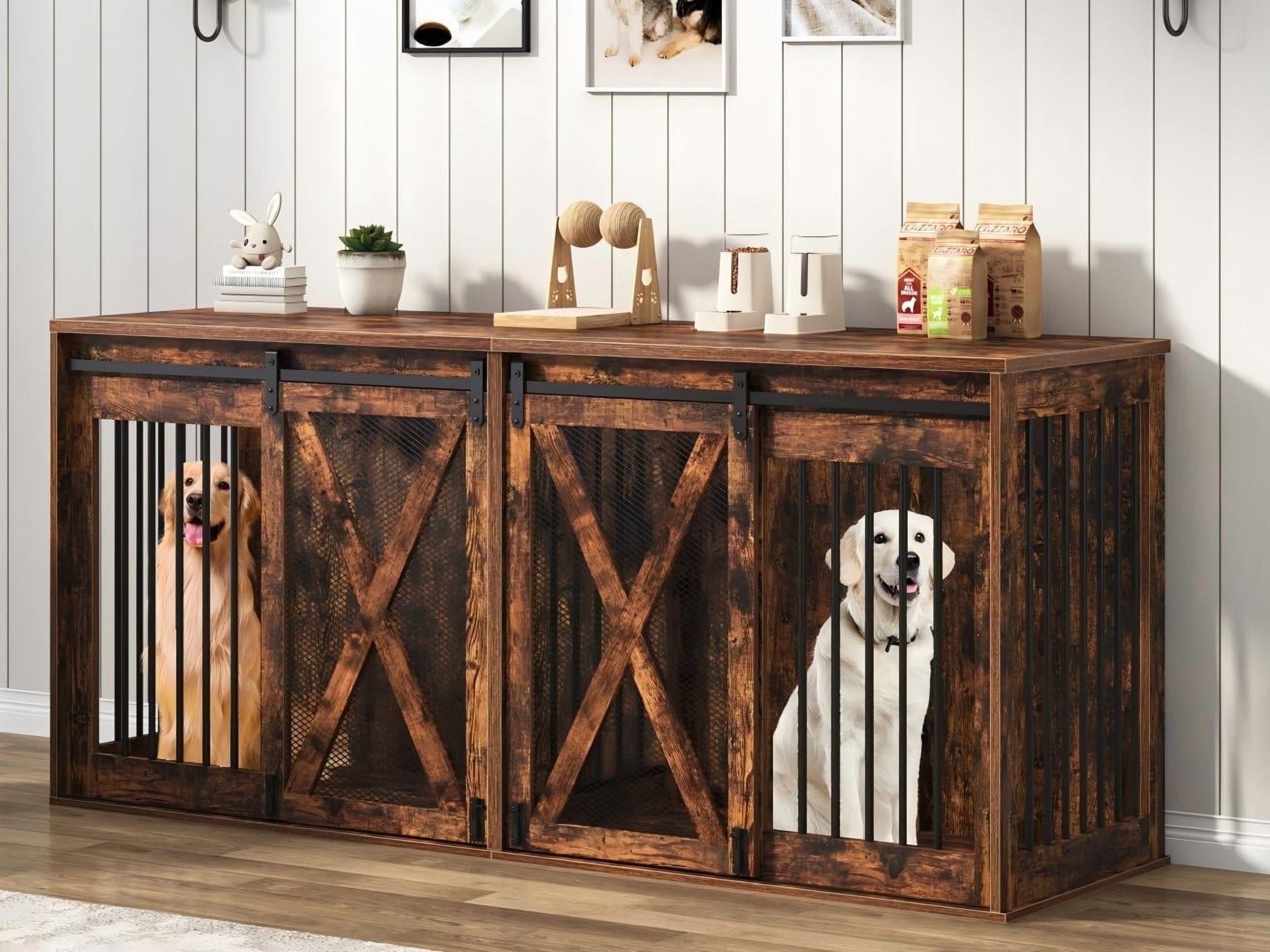 78.7" XXL Dog Crate Furniture for 2 Large Dogs, Farmhouse Dog Kennel TV ...
