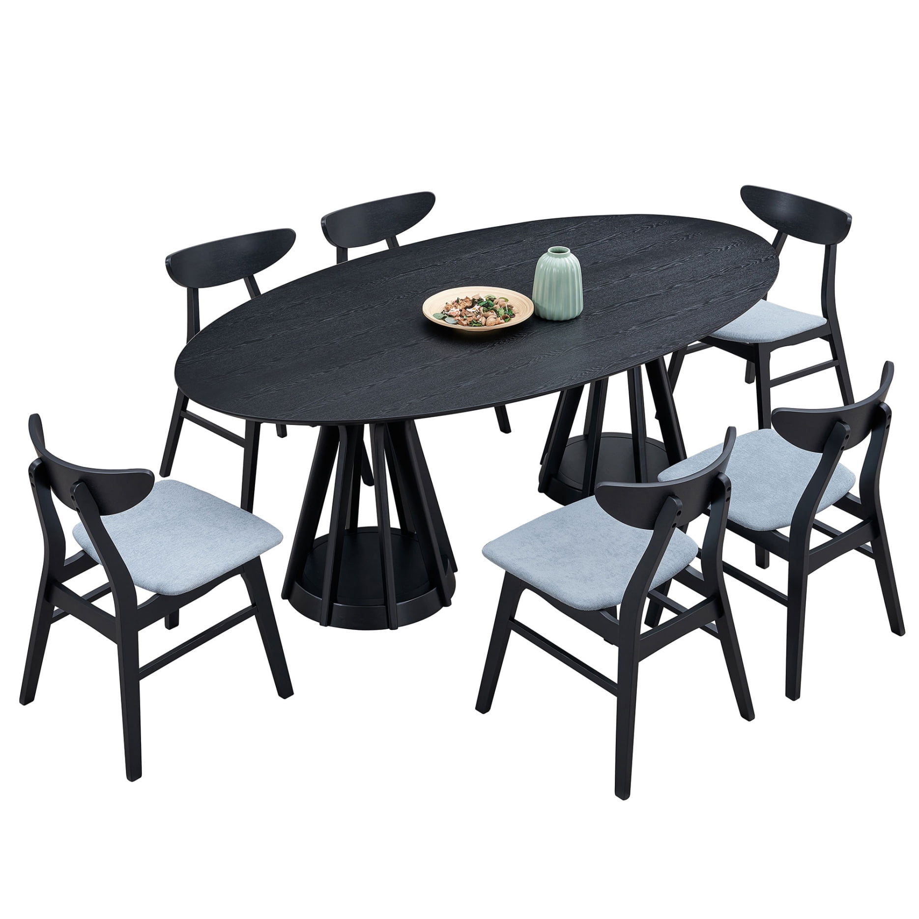78.74 Inch Dining Table Set for 6, Large Oval Kitchen Table and Chairs ...