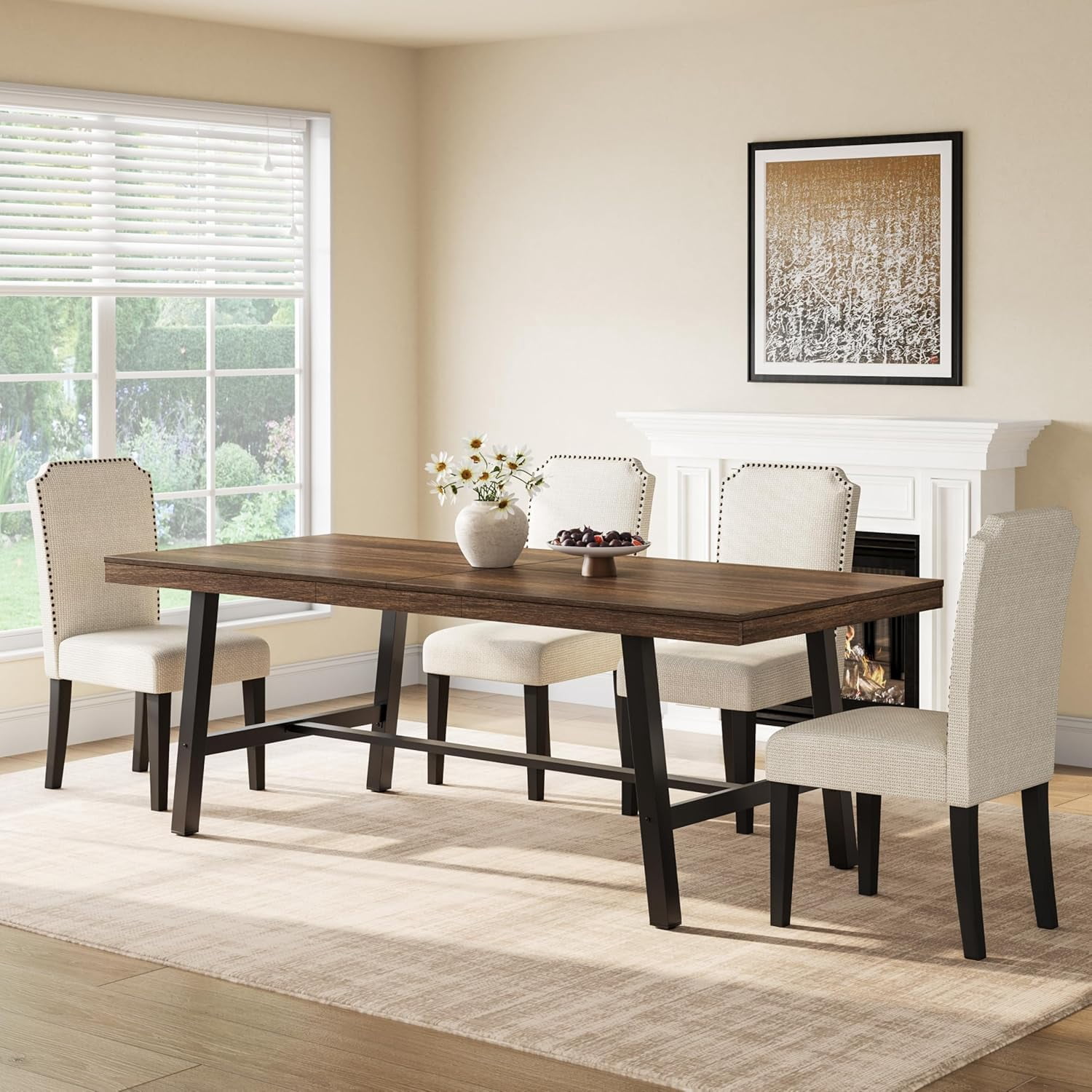 78.74 Inch Extra Large Industrial Dining Table, Heavy Duty Metal Legs ...