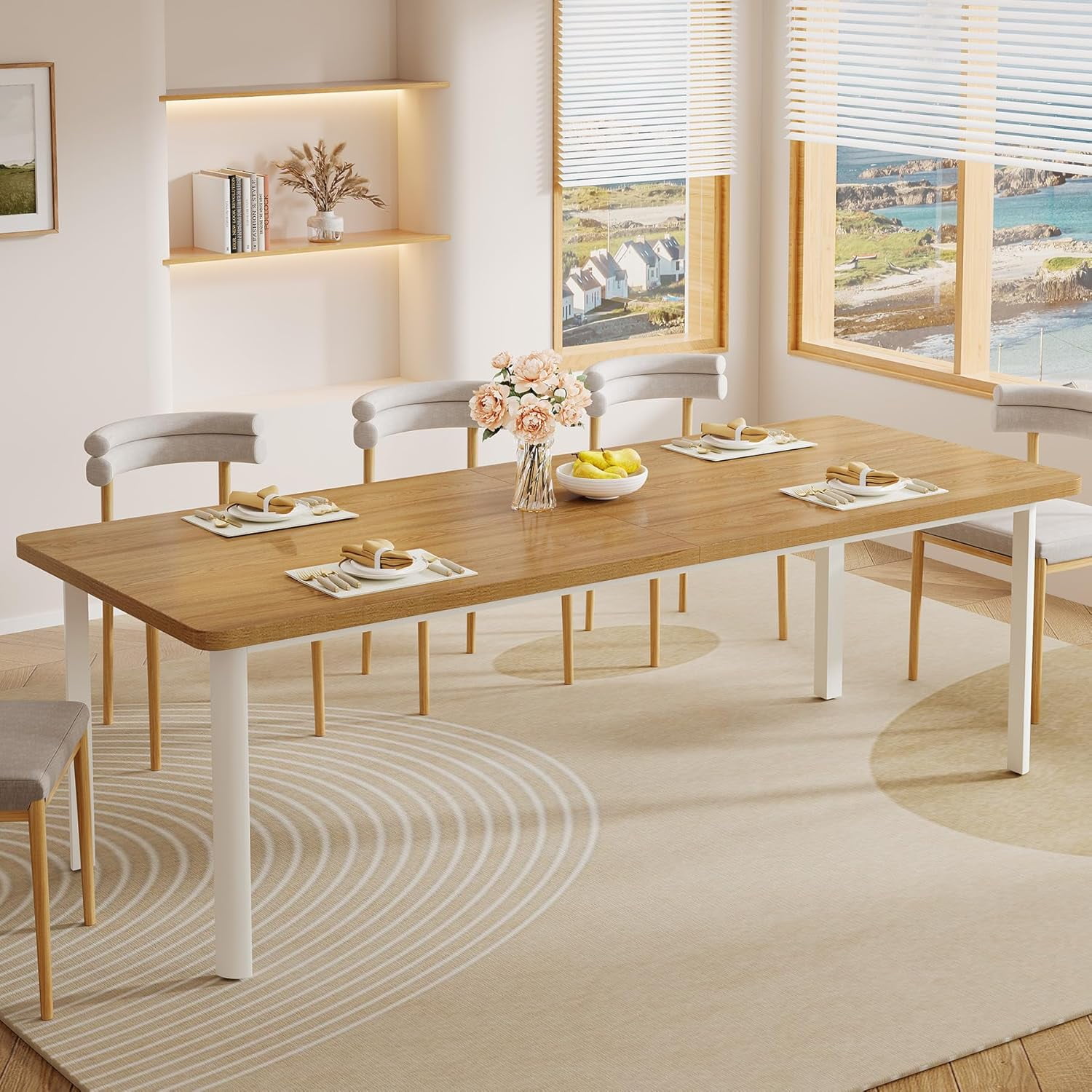 78.74-Inch Extra Long Dining Table for 6 to 8 People, Modern Wood ...