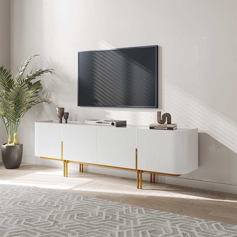 POVISON 78.74"Modern Luxury Glossy Sintered Stone Tv Stand, Vertical ...