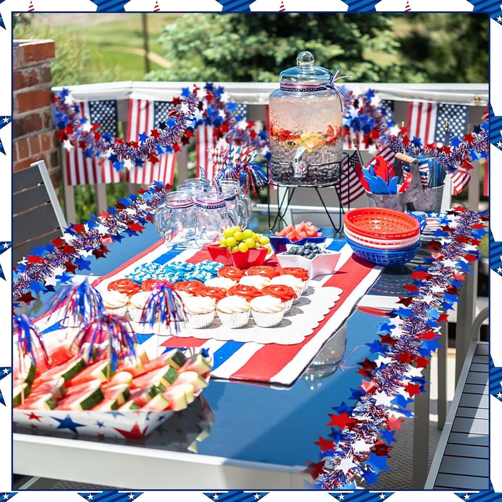 78.74Inch 4th of July Patriotic Garland Red White Blue Metallic Twist ...