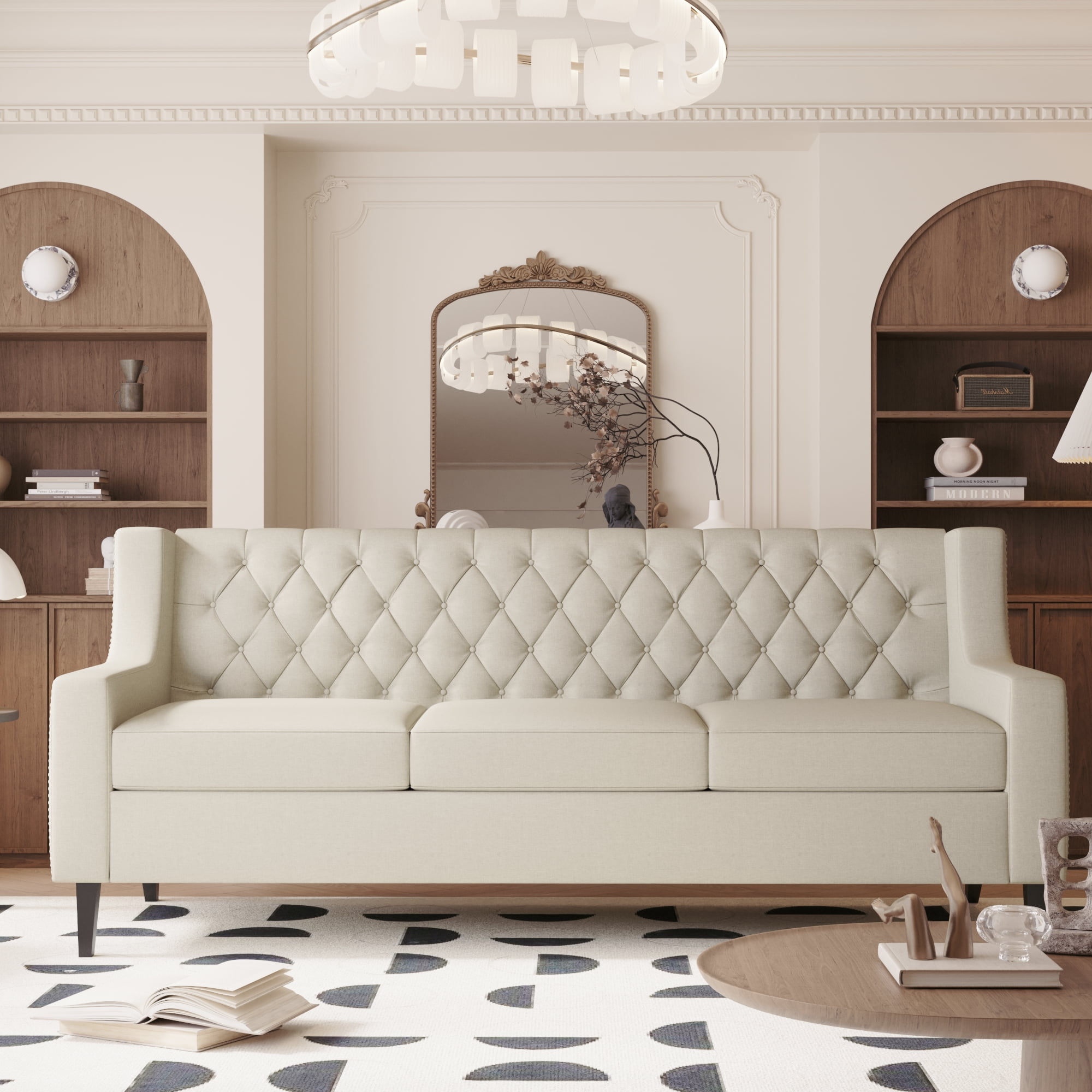 78.75'' 3-Seater Sofa, Button Tufted Backrest with Comfy Cushion, Mid ...