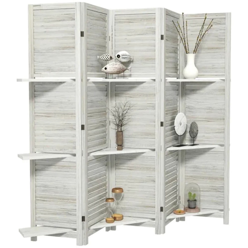 78.75"×67" 5-Panel Privacy Screen Room Divider, Distressed White ...