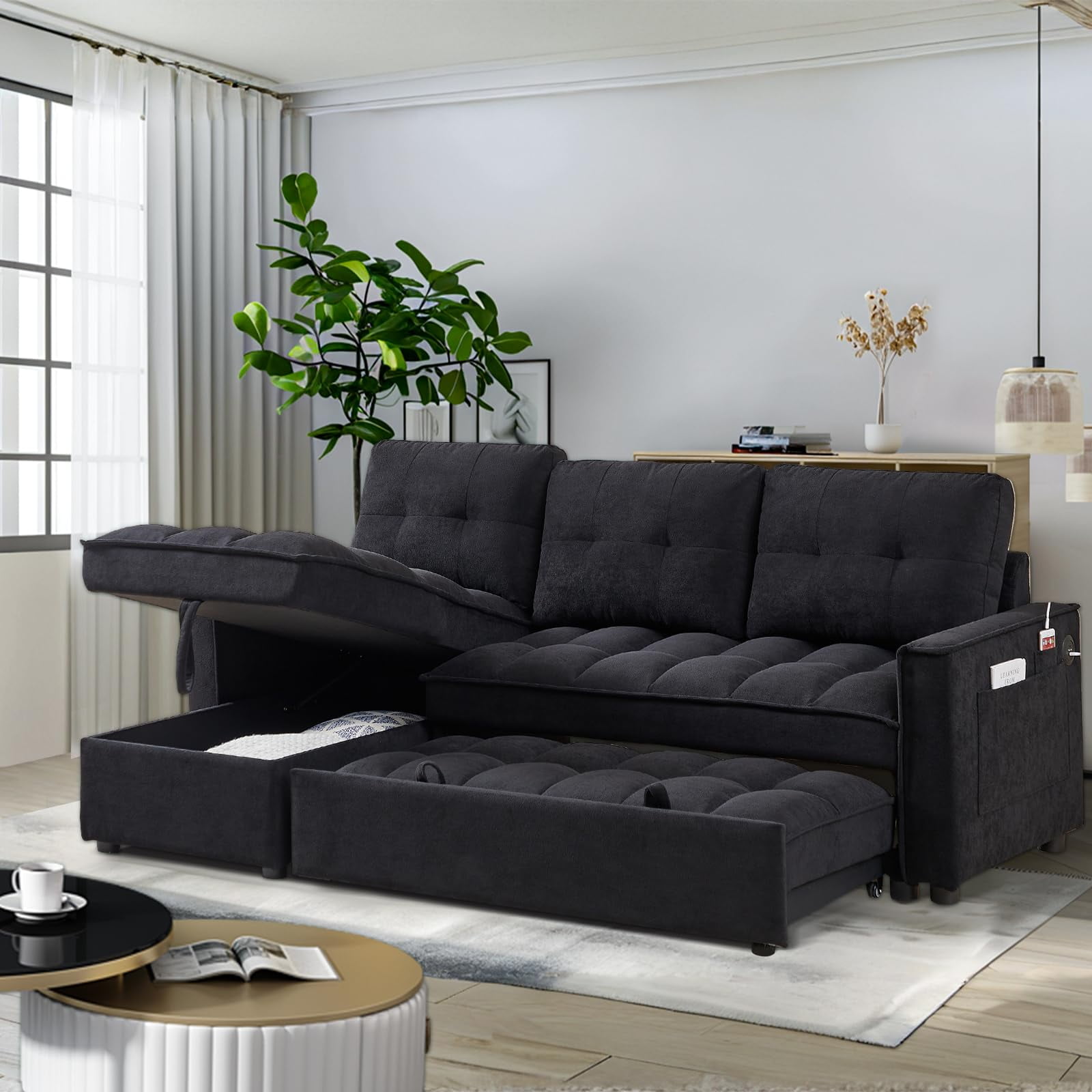 78.75" Sleeper Sofa Couch,Modern L-Shaped Couches, Pull Out Couch with ...