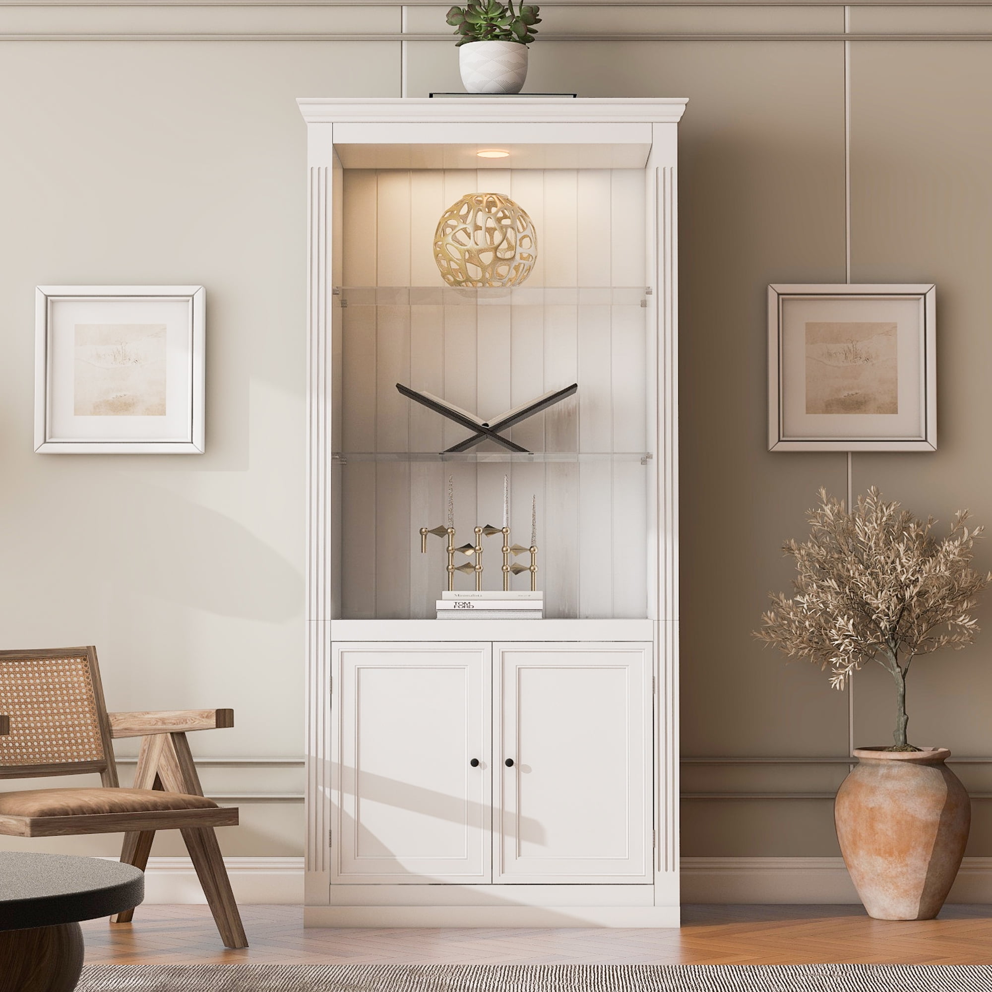 78.75" Tall Retro Display Shelf with 5-Color LED Light, Adjustable ...