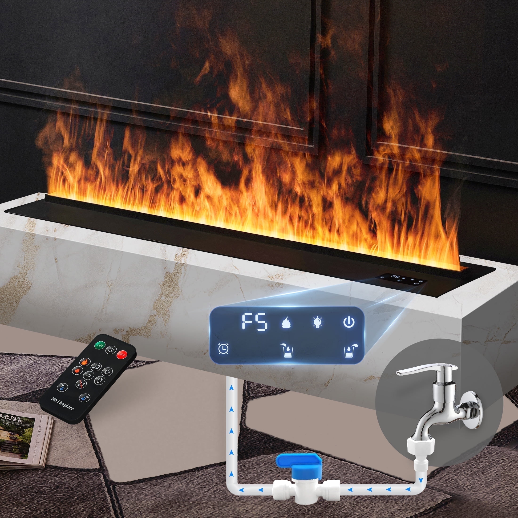 78.7in Water Vapor Fireplace with Water Connection Direct,Realistic ...