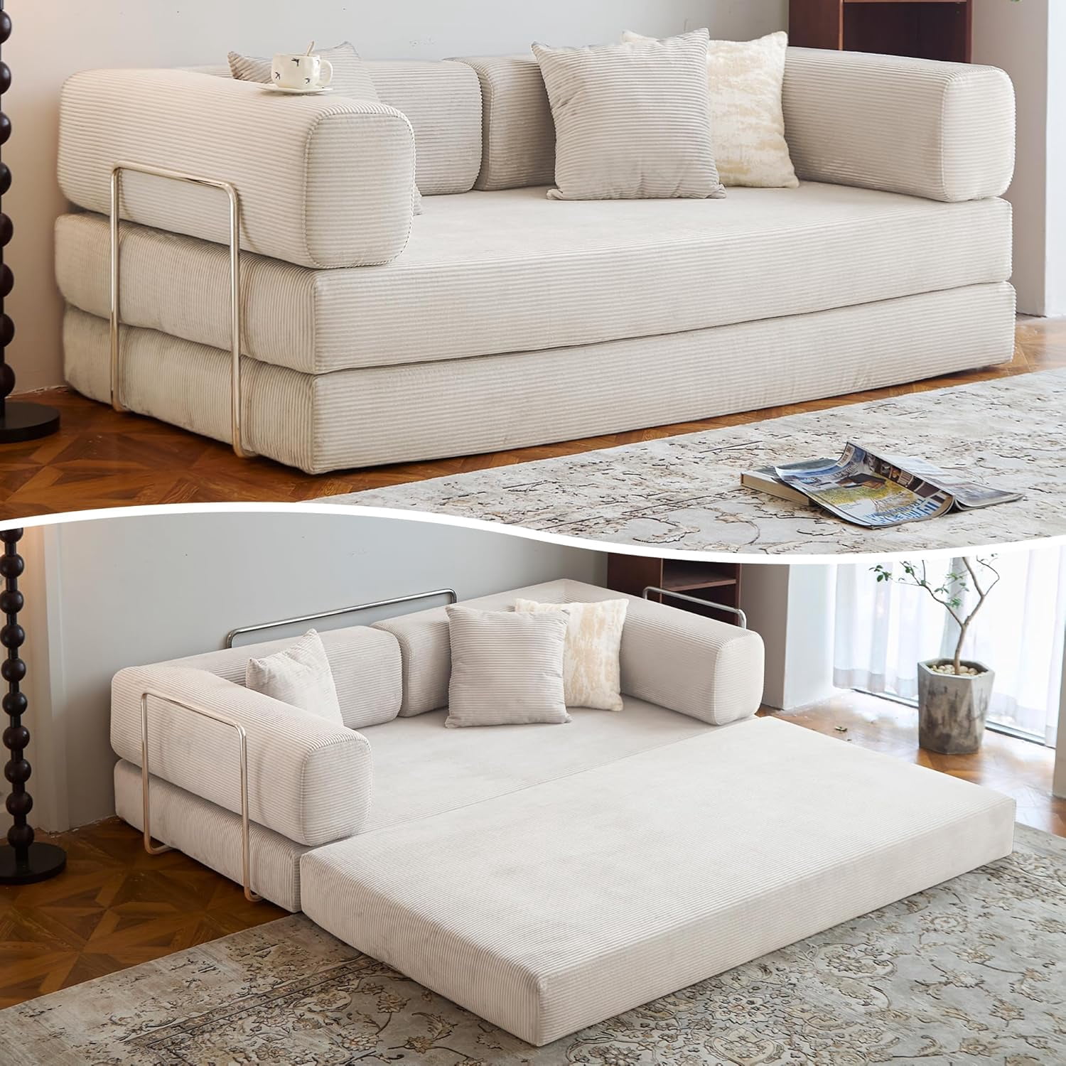 78.8" Convertible Sofa Bed -Compression Sofa with Corduroy Fabric ...