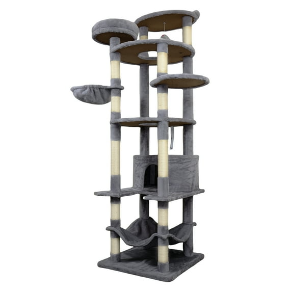 78.8 in Dark Gray Cat Tree Tower with Wide Base, Large Condo, 12 Sisal ...