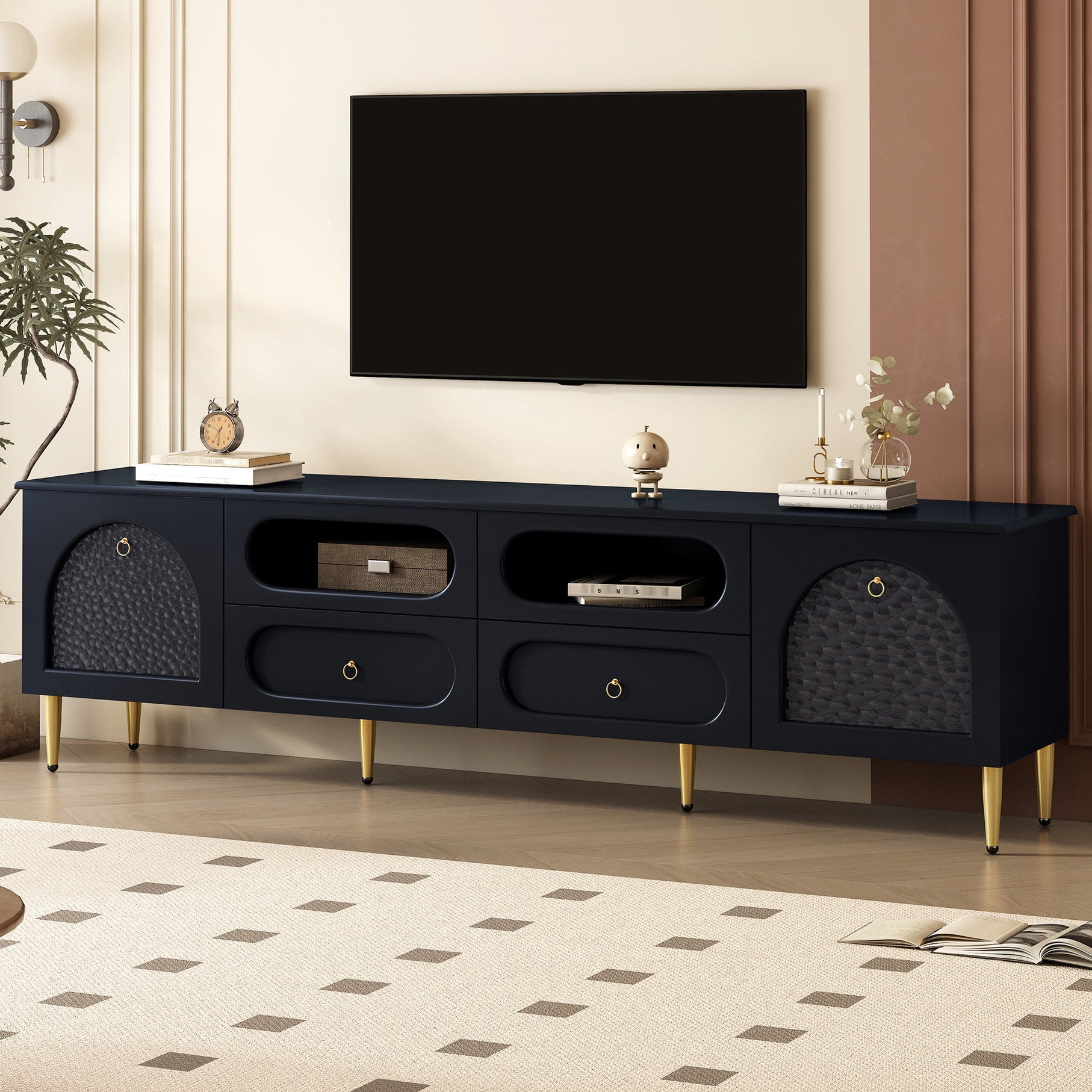 78.8'' Entertainment Center with Unique Drawer Design, Anti-tip Feature ...