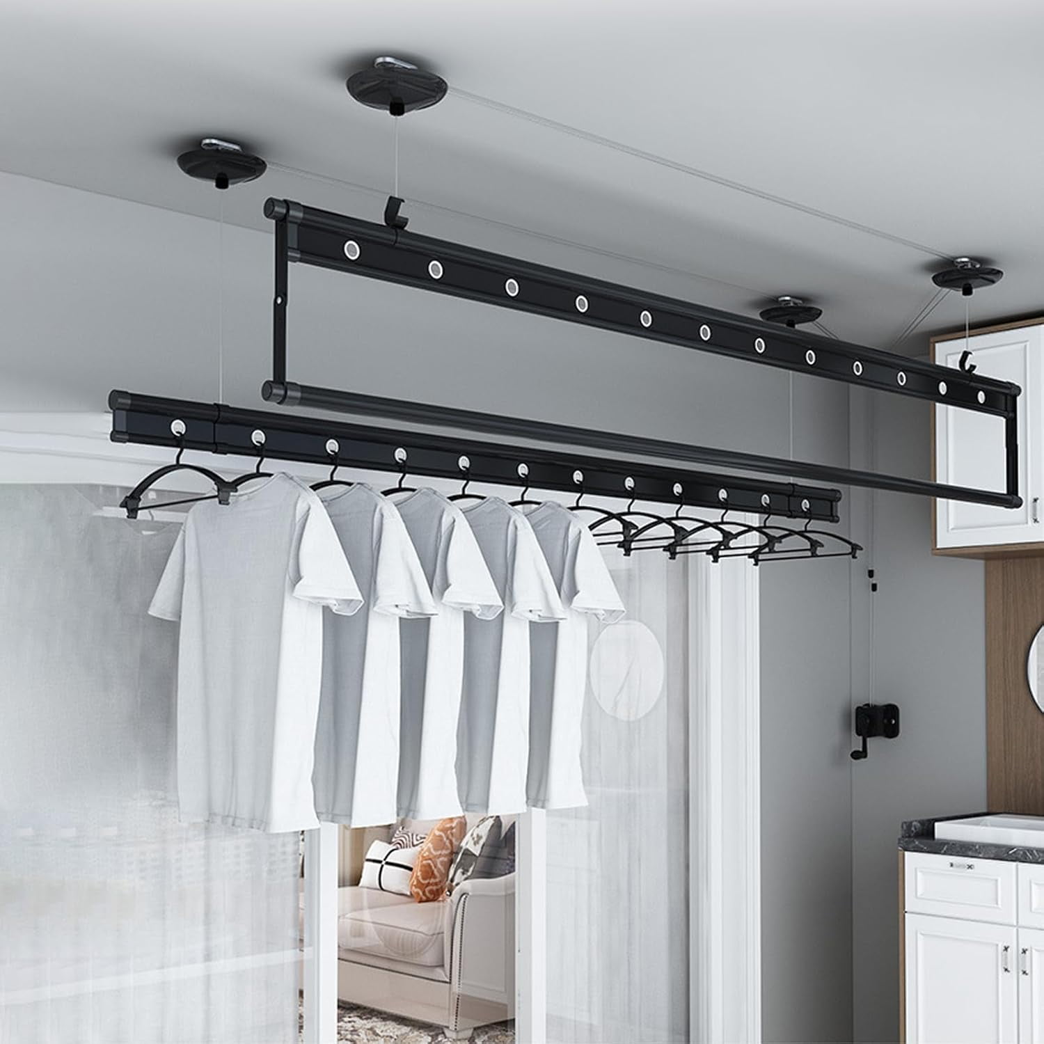 78.8 Inches Long Ceiling Mounted Drying Rack, Balcony Hand Cranked ...