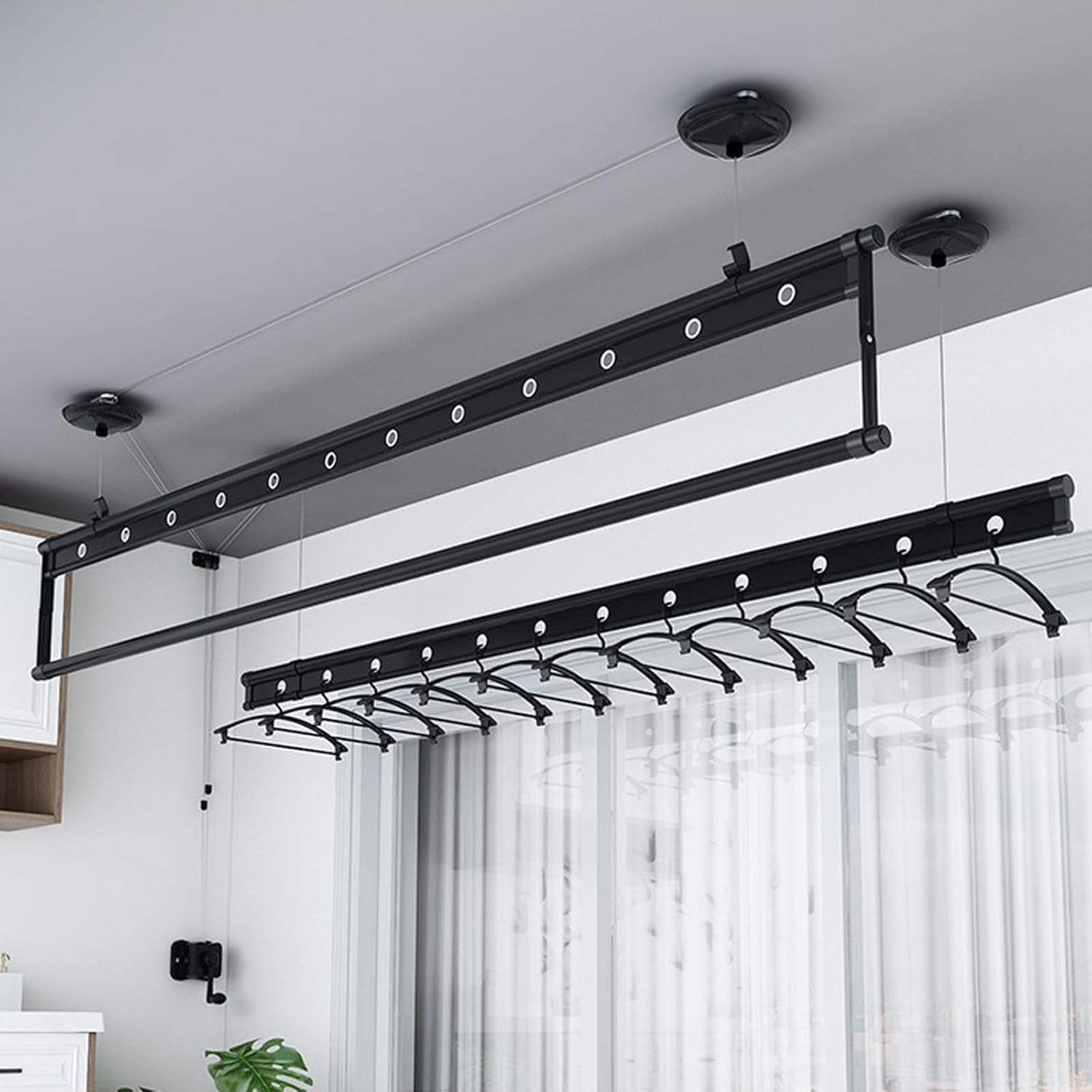 78.8 Inches Long Ceiling Mounted Drying Rack, Balcony Hand Cranked ...