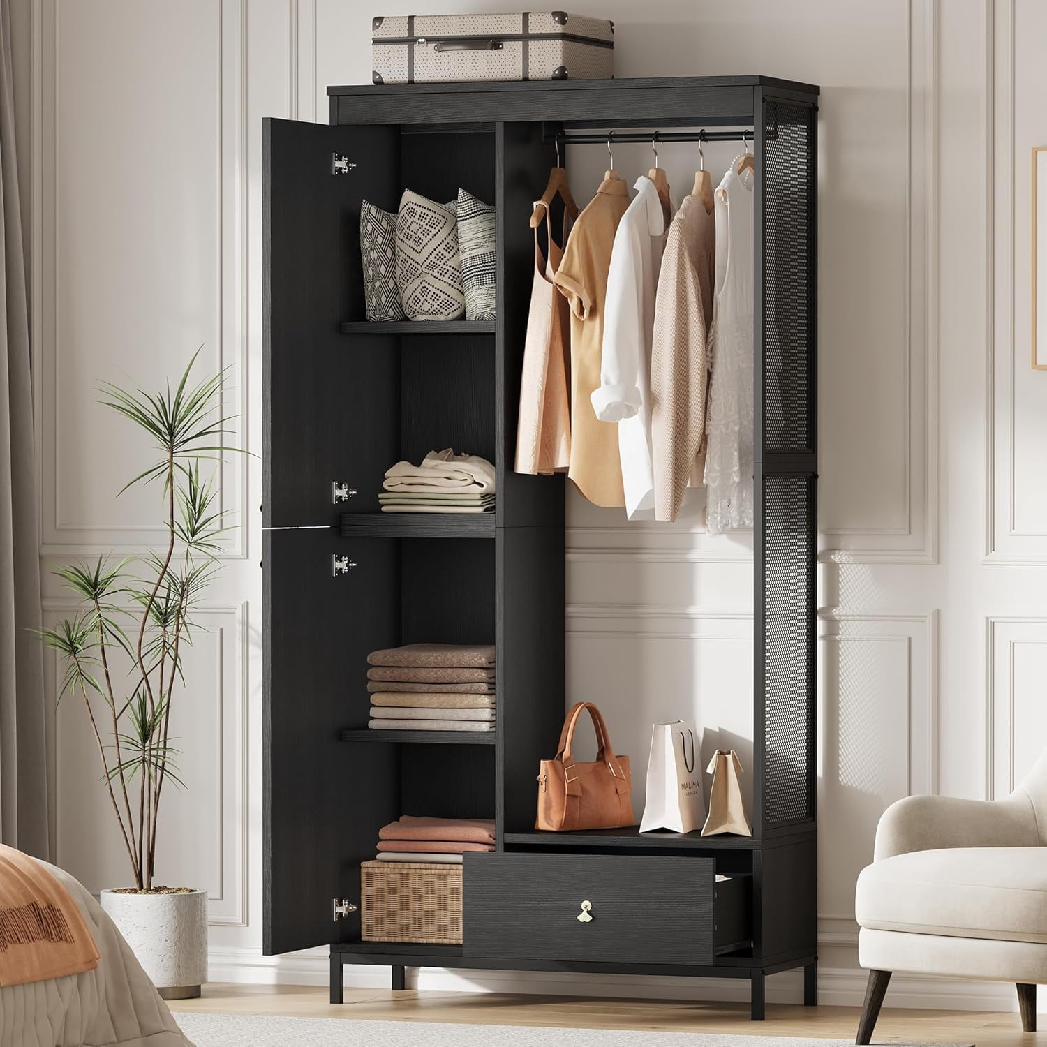 78.9 in Armoire Wardrobe Closet with Drawers, Wood Wardrobe Cabinet ...