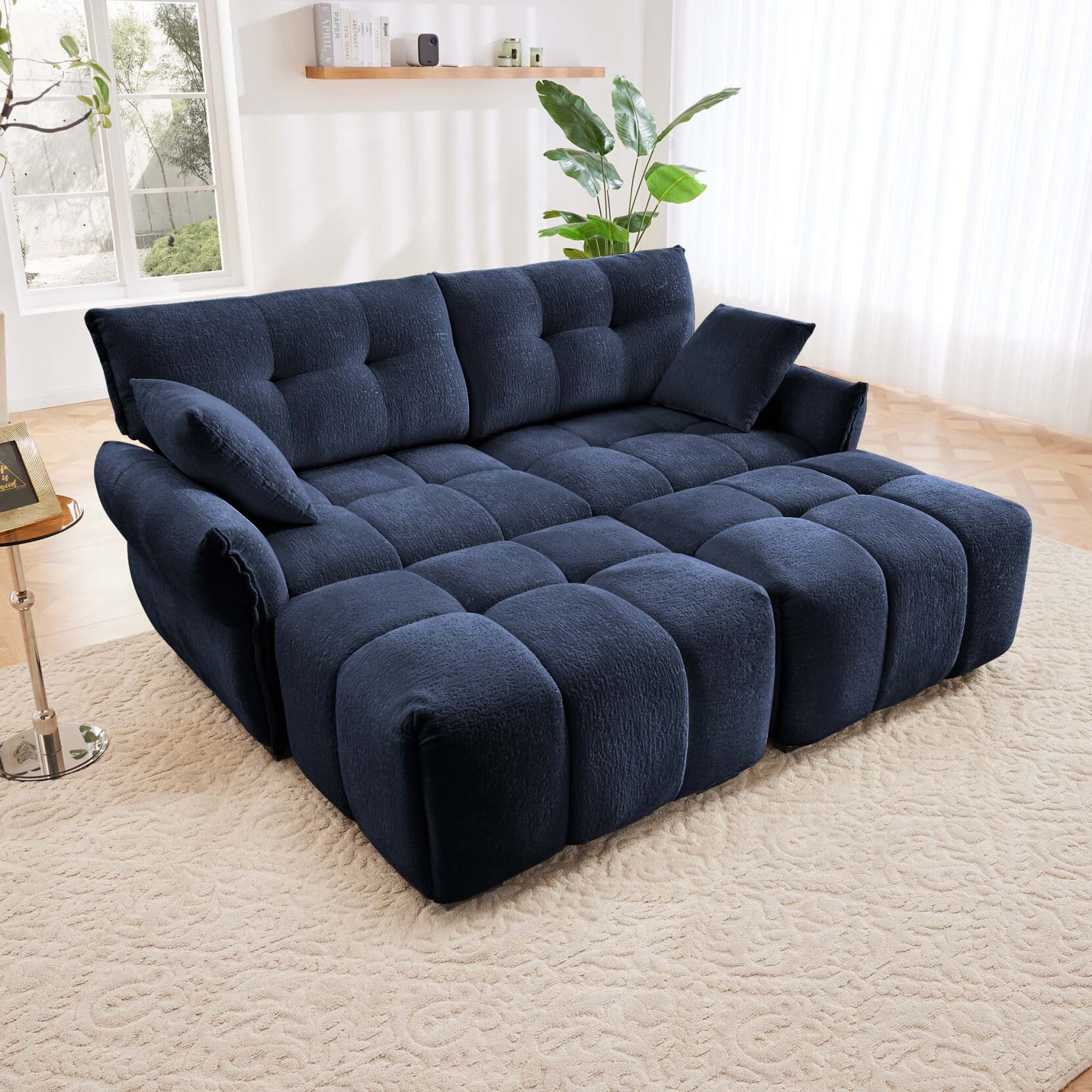 78'' Chenille Loveseat Sofa Couch with Movable Ottomans, Modular ...