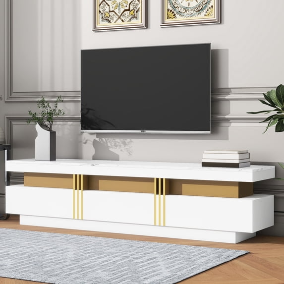78'' Compatible TV Stand | White and Gold Design for Living Room | MDF ...