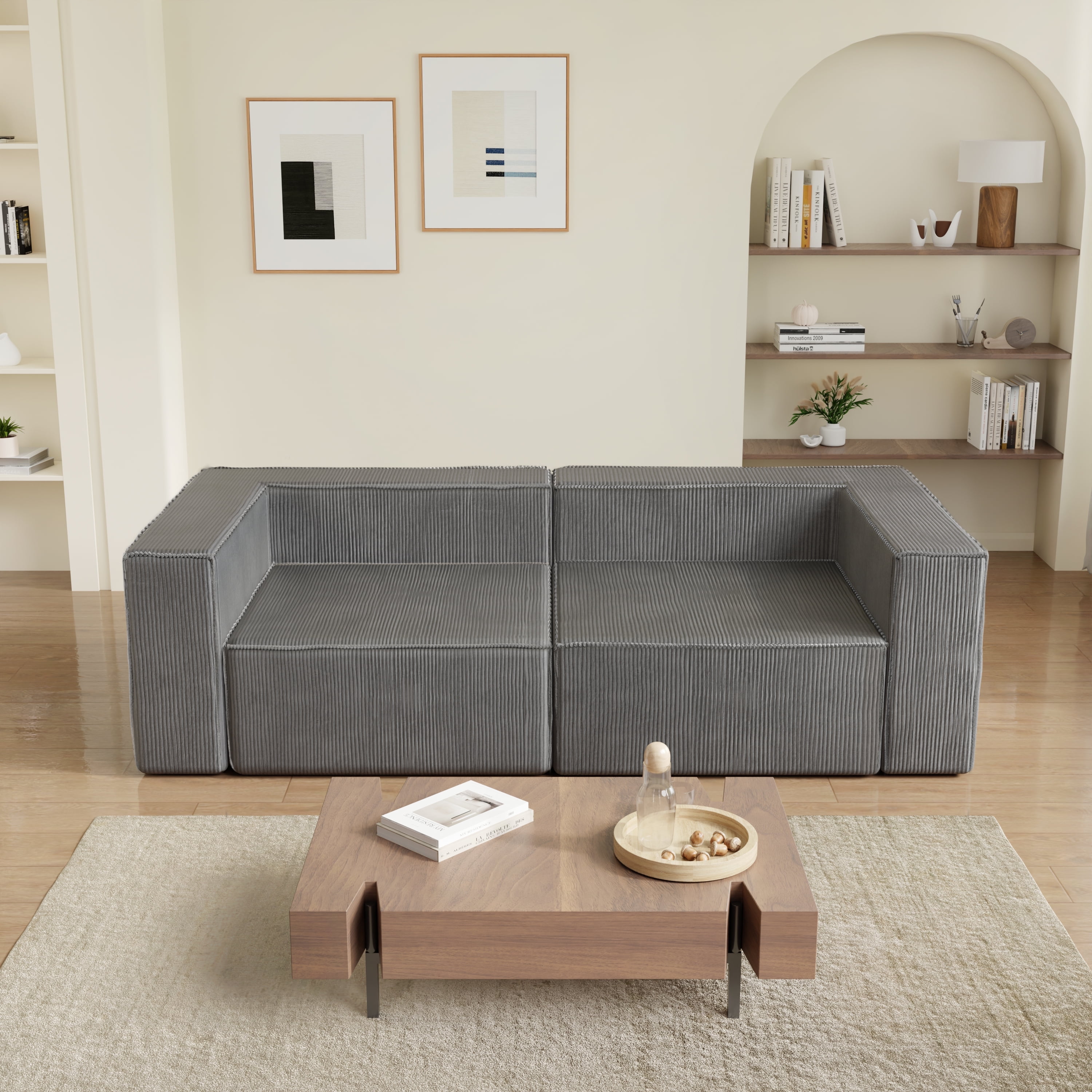 78" Compression Module Couch,Luxury Corduroy Large for Living Room(Gray ...