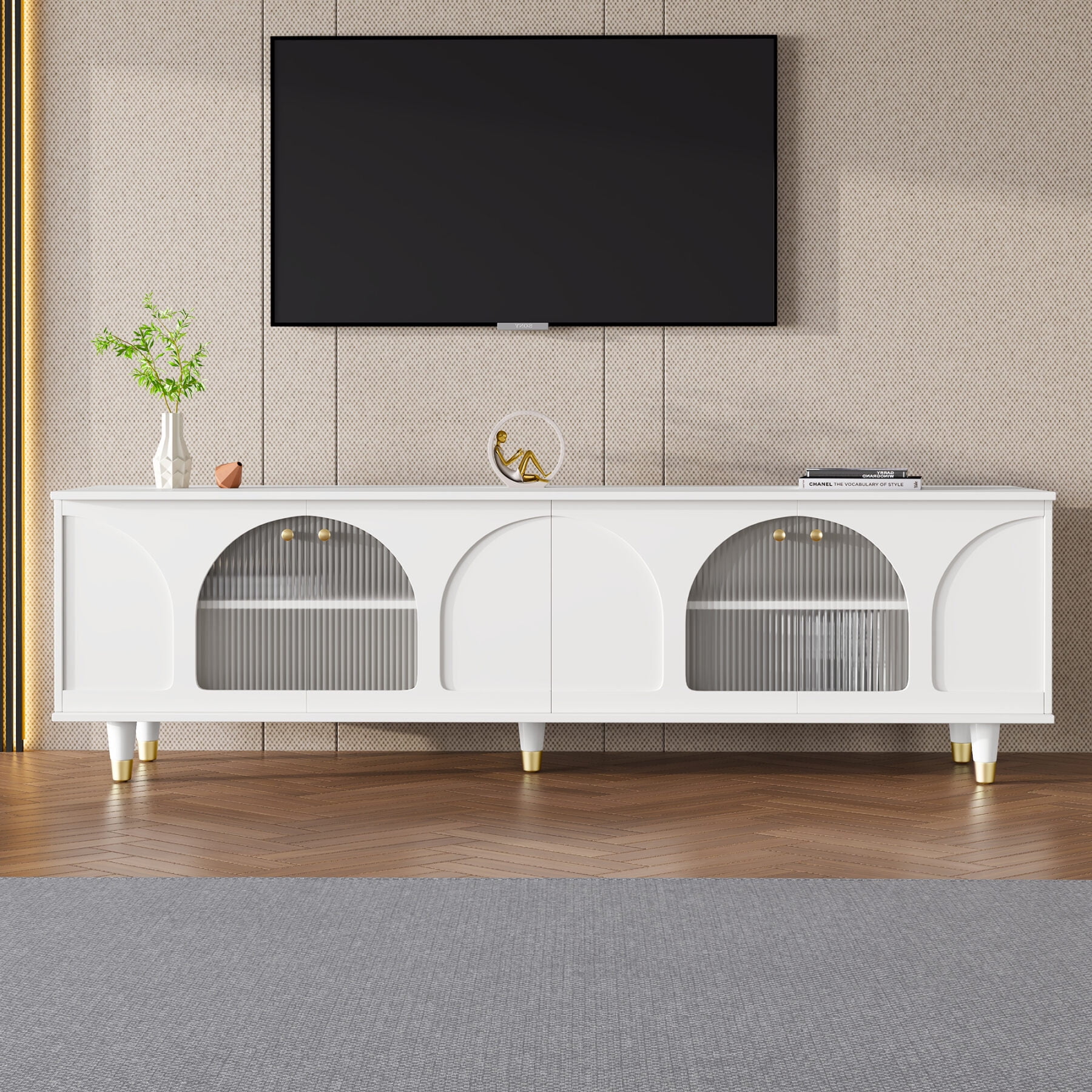 78'' Contemporary TV Stand, Modern High Gloss Finish Media Console with ...