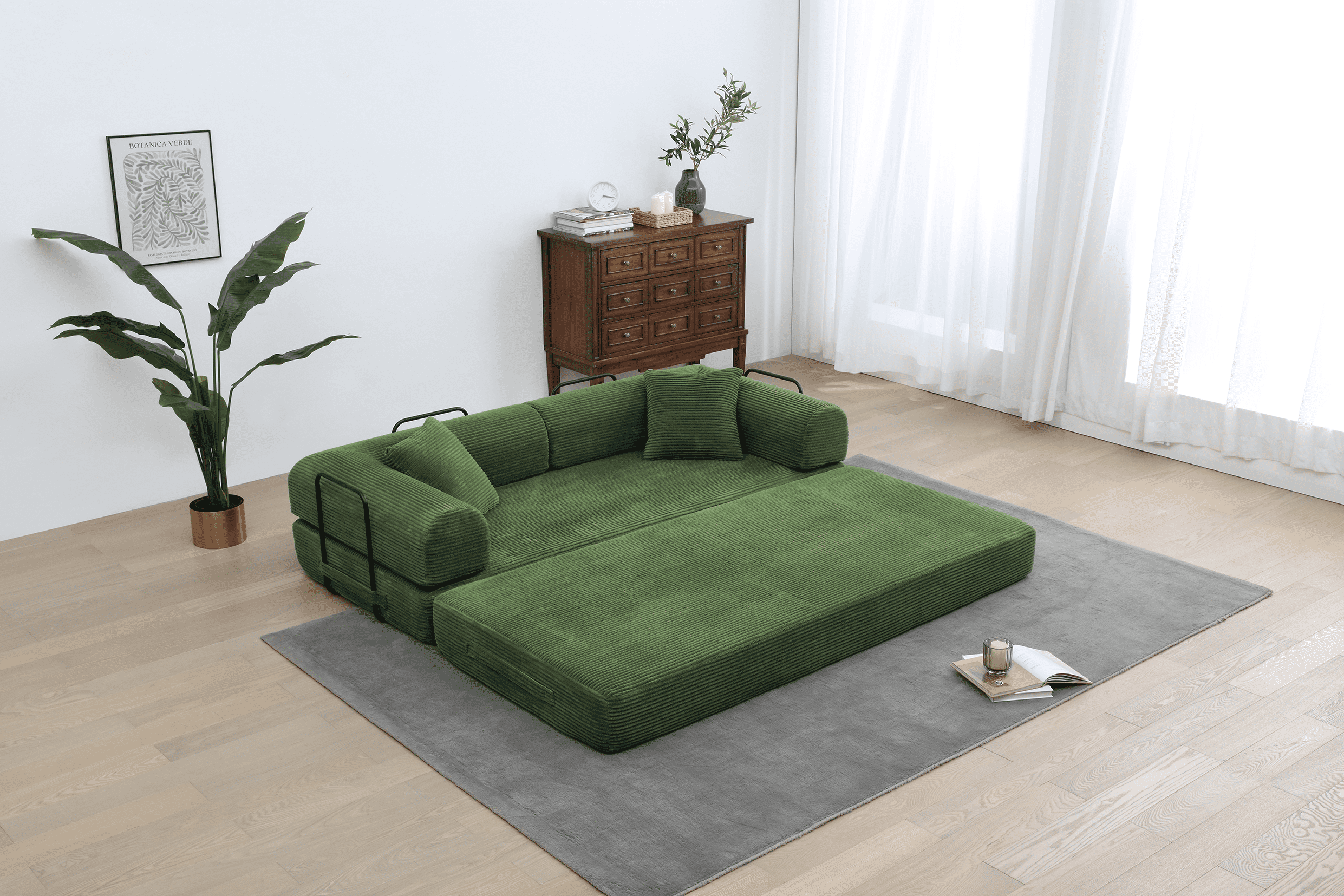 78"Convertible Sleeper Sofa Bed with Cylindrical Pillow - Corduroy ...