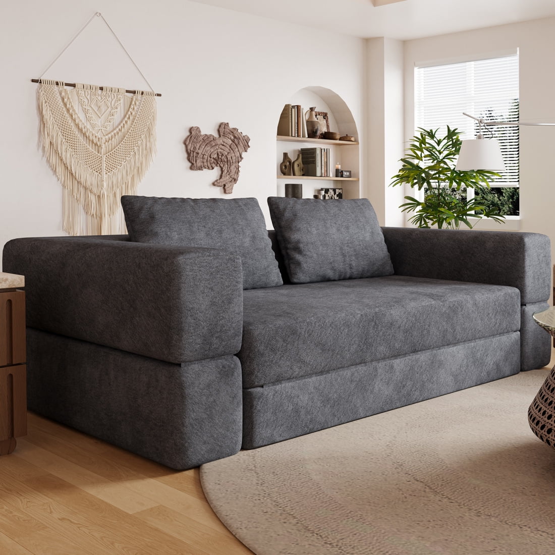 78" Convertible Sofa Bed with Pillows, Chenille Folding Boneless Couch ...