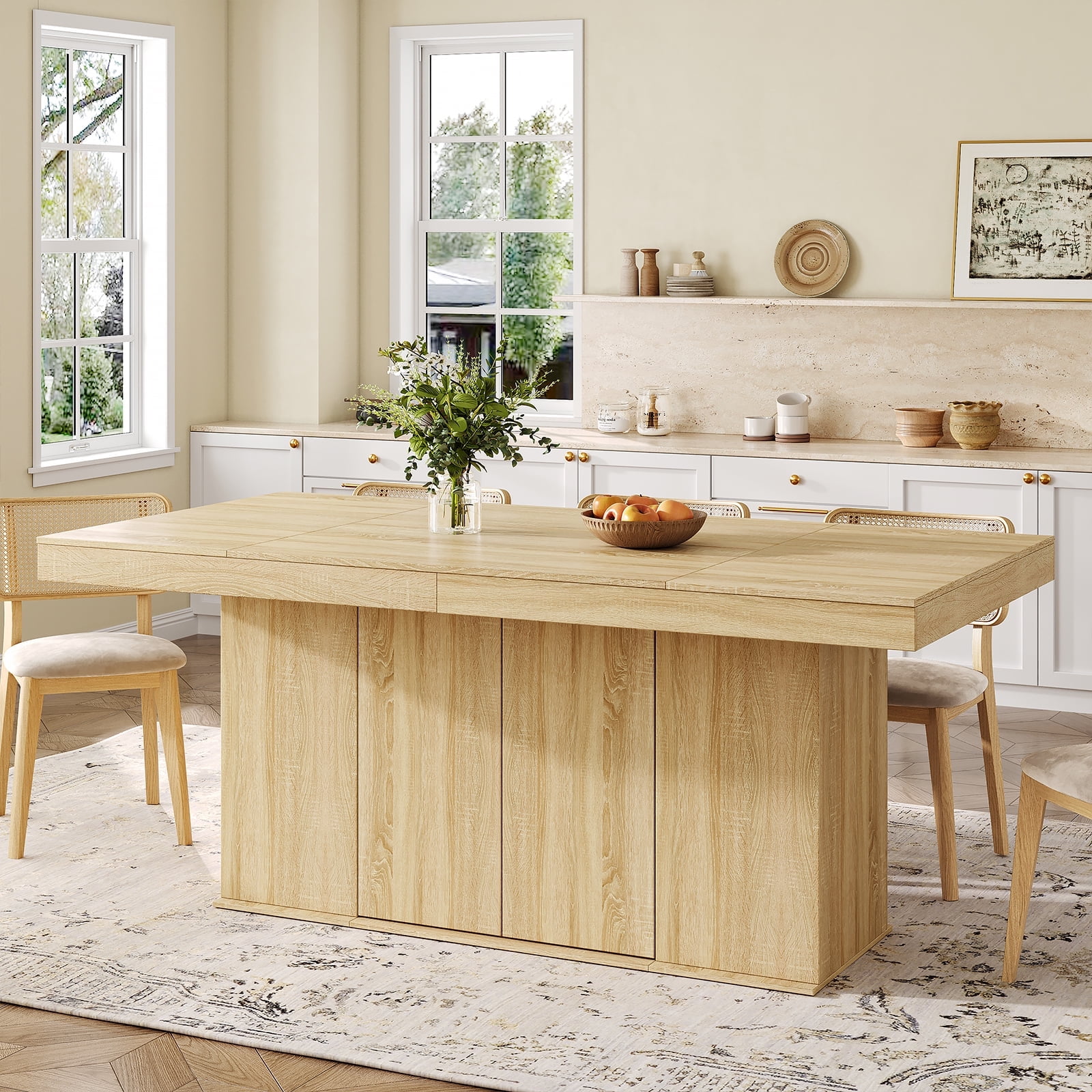 78" Dining Table with Storage Cabinet, Farmhouse Kitchen Table for 6-8 ...