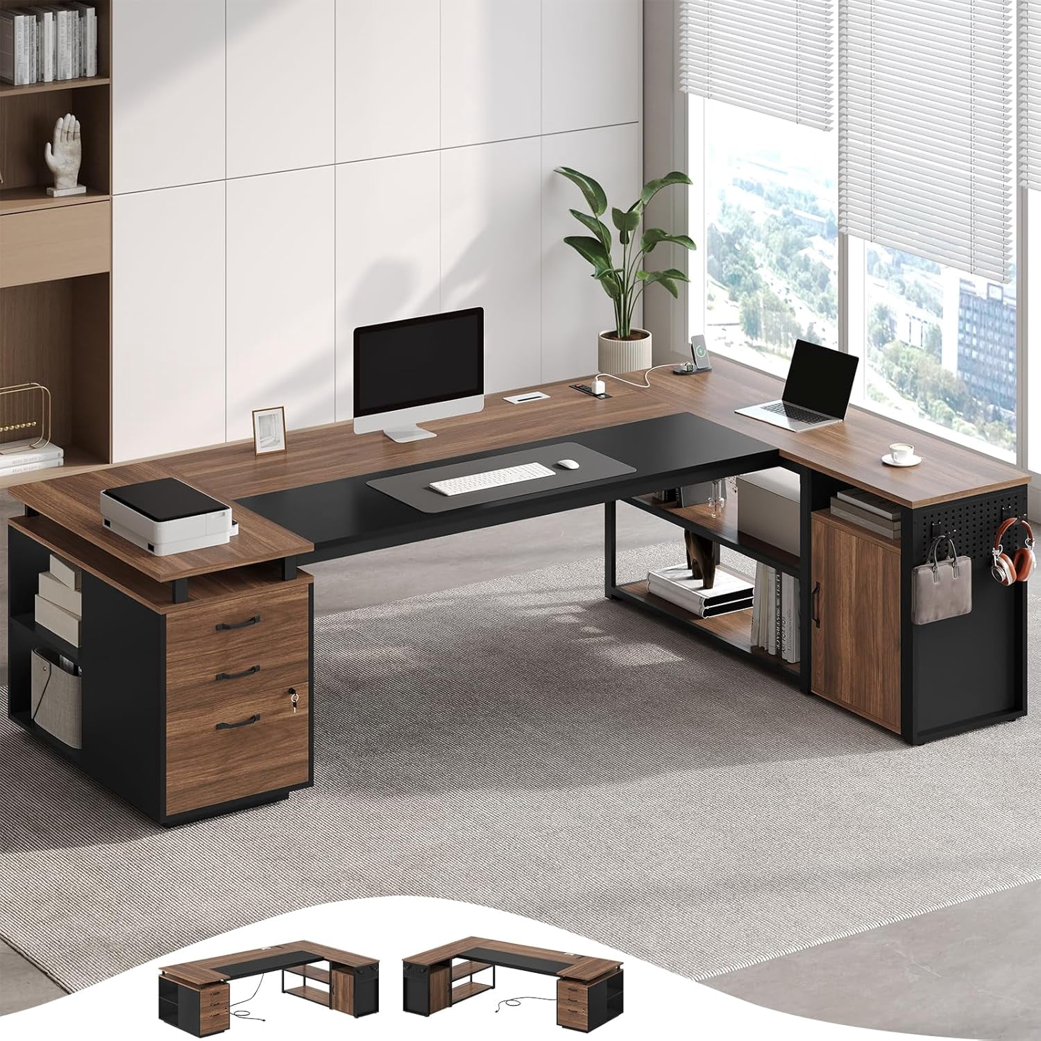 78" -Shaped Desk with Storage | Desks for office suppliers - Walmart ...