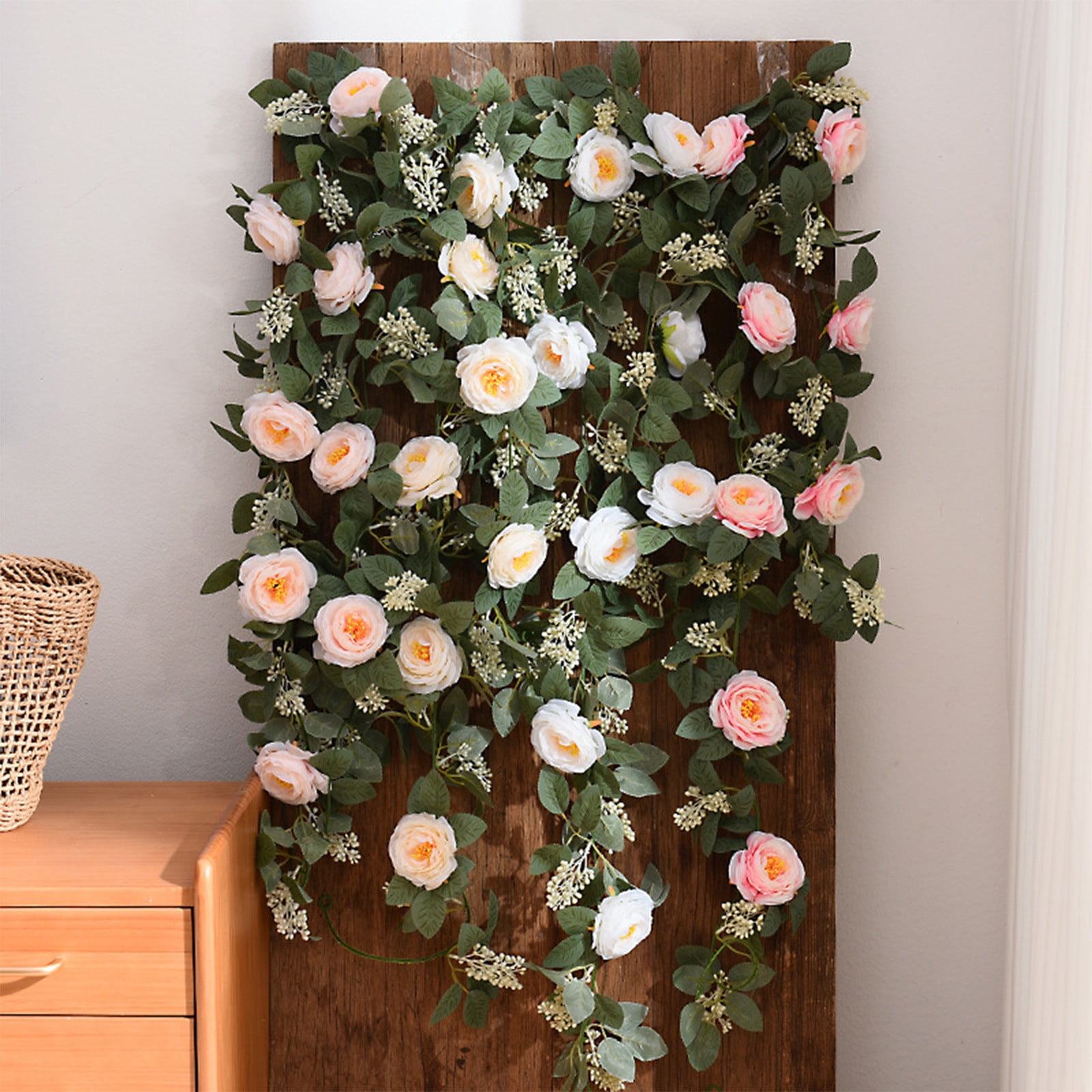 78" Feather-Light Rattan Garland - Tangle-Free Farmhouse Decor w/Red ...