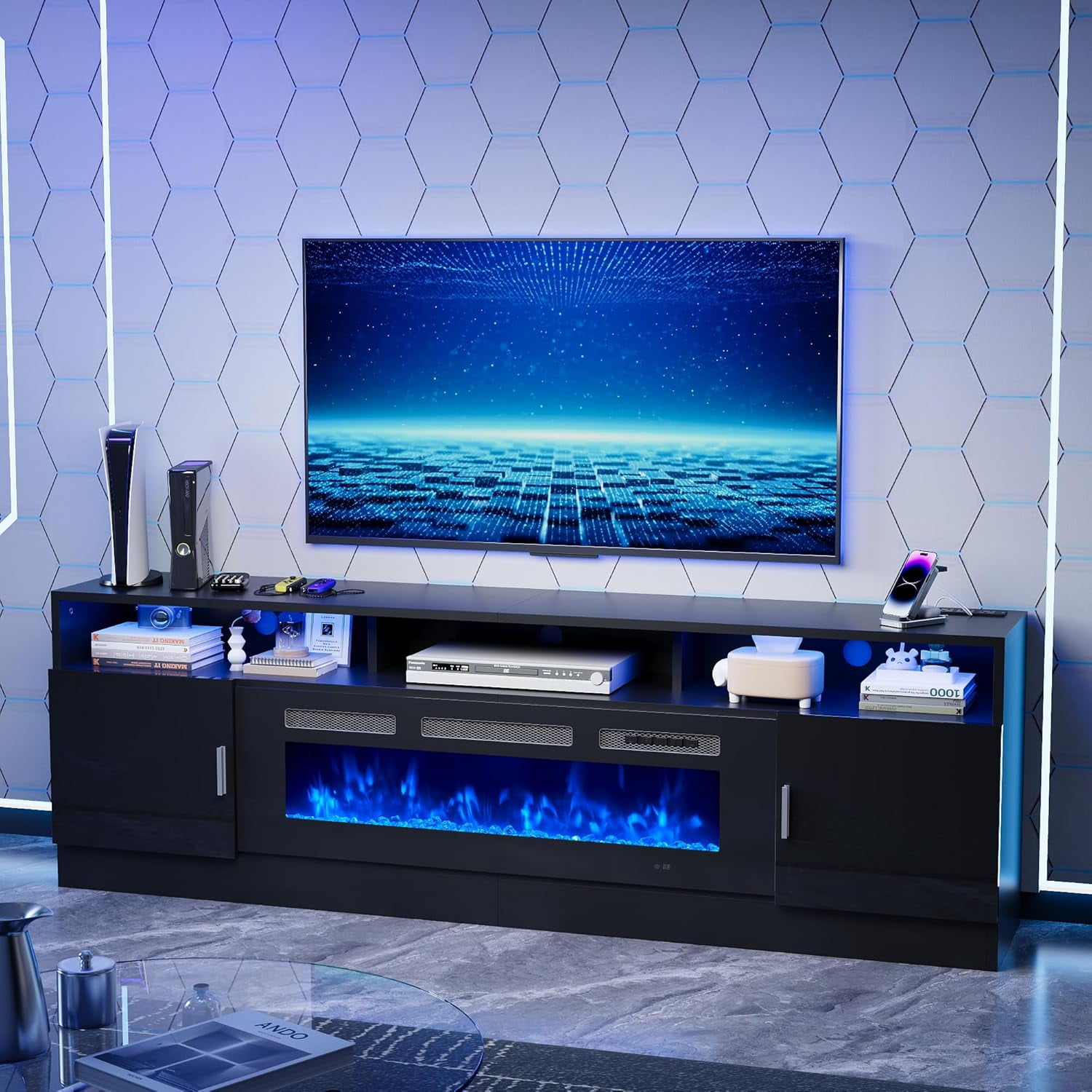 78" Fireplace TV Stand with Power Outlet for TVs Up to 90", Electric ...