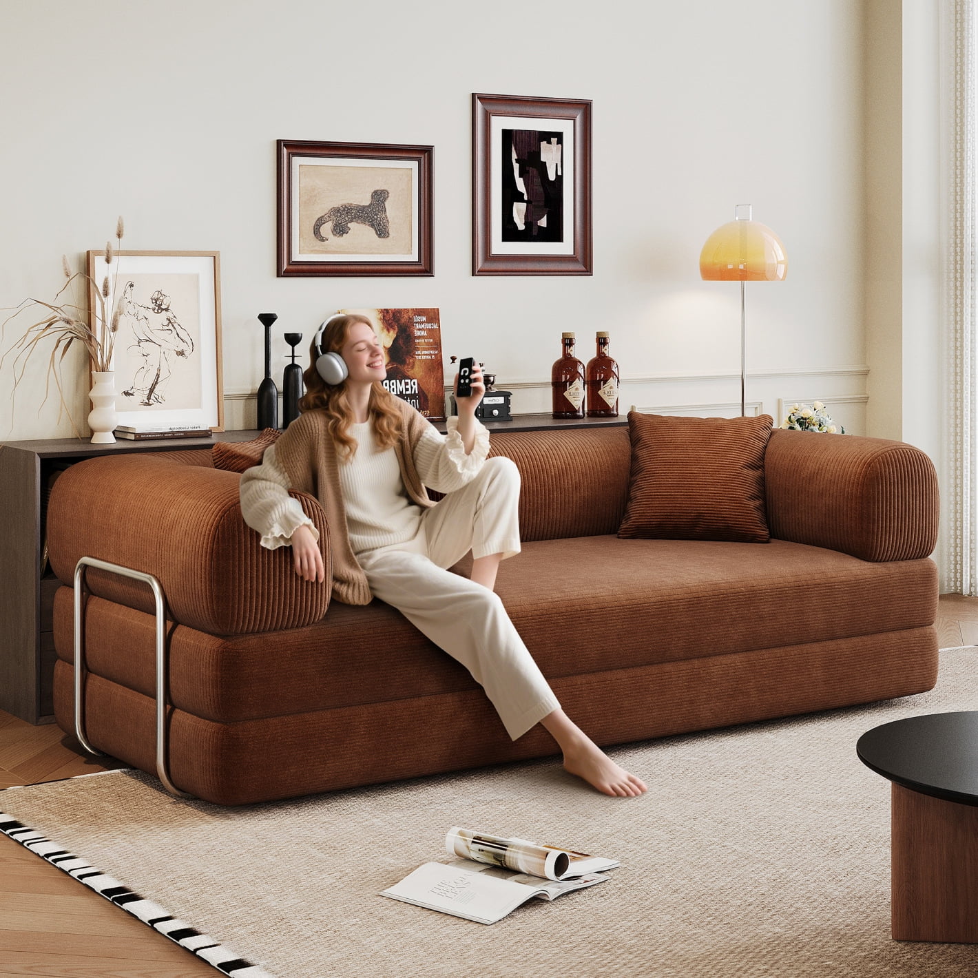 78" Folding Convertible Sofa Bed, Corduroy Oversized Upholstered ...