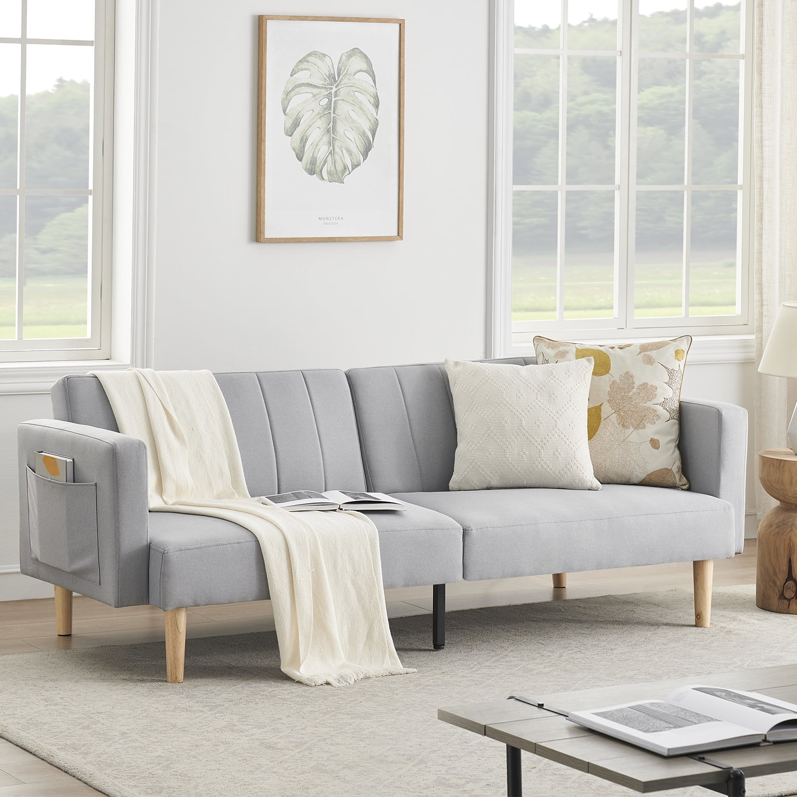 78" Futon Sofa Bed, Convertible Sleeper Couch Bed with Side Storage ...